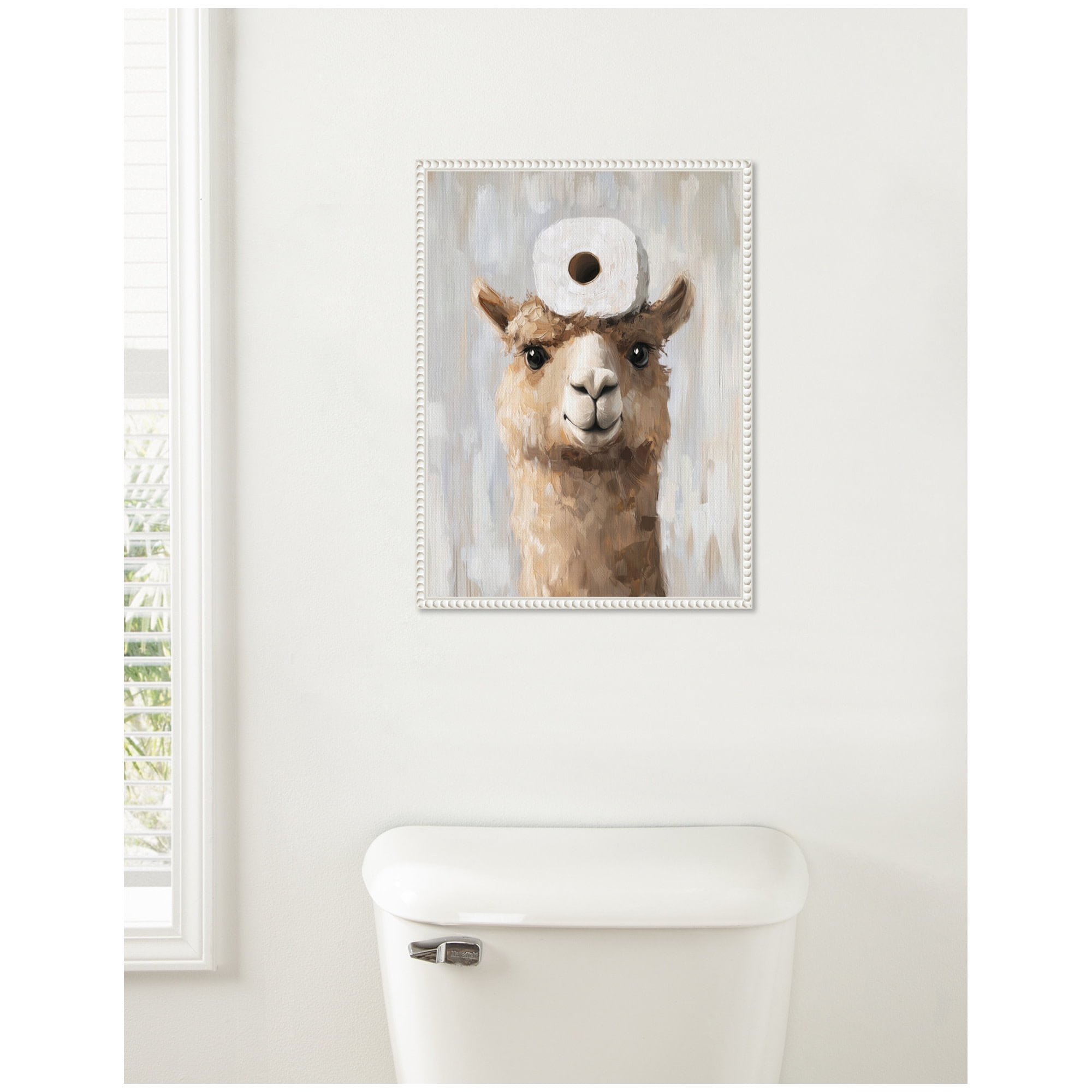 Kate and Laurel Toilet Paper Roll on Cute Alpaca Head Bathroom Art ...