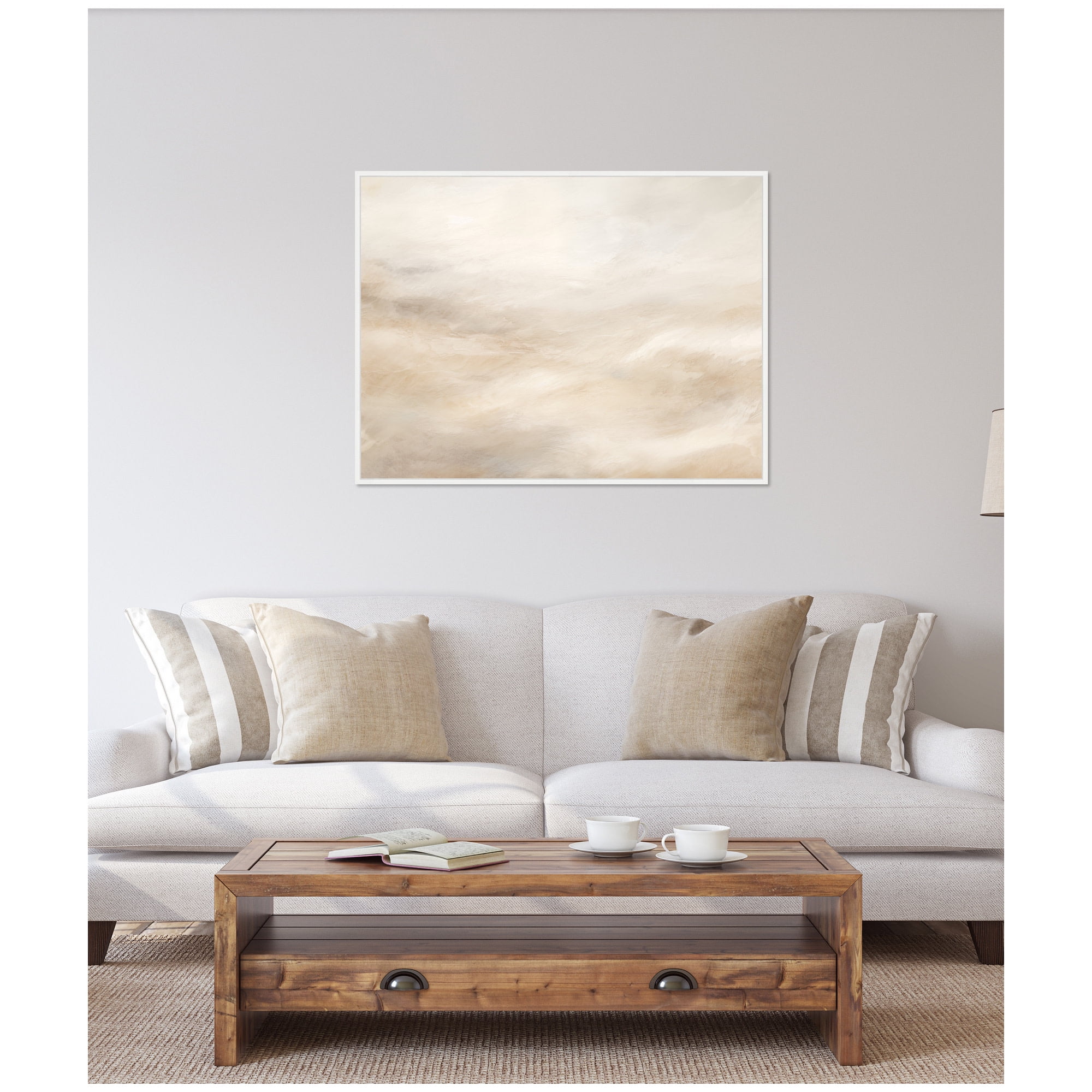 Kate and Laurel Tonal Abstract Textural White and Beige Light Natural Neutrals Horizontal Framed ...