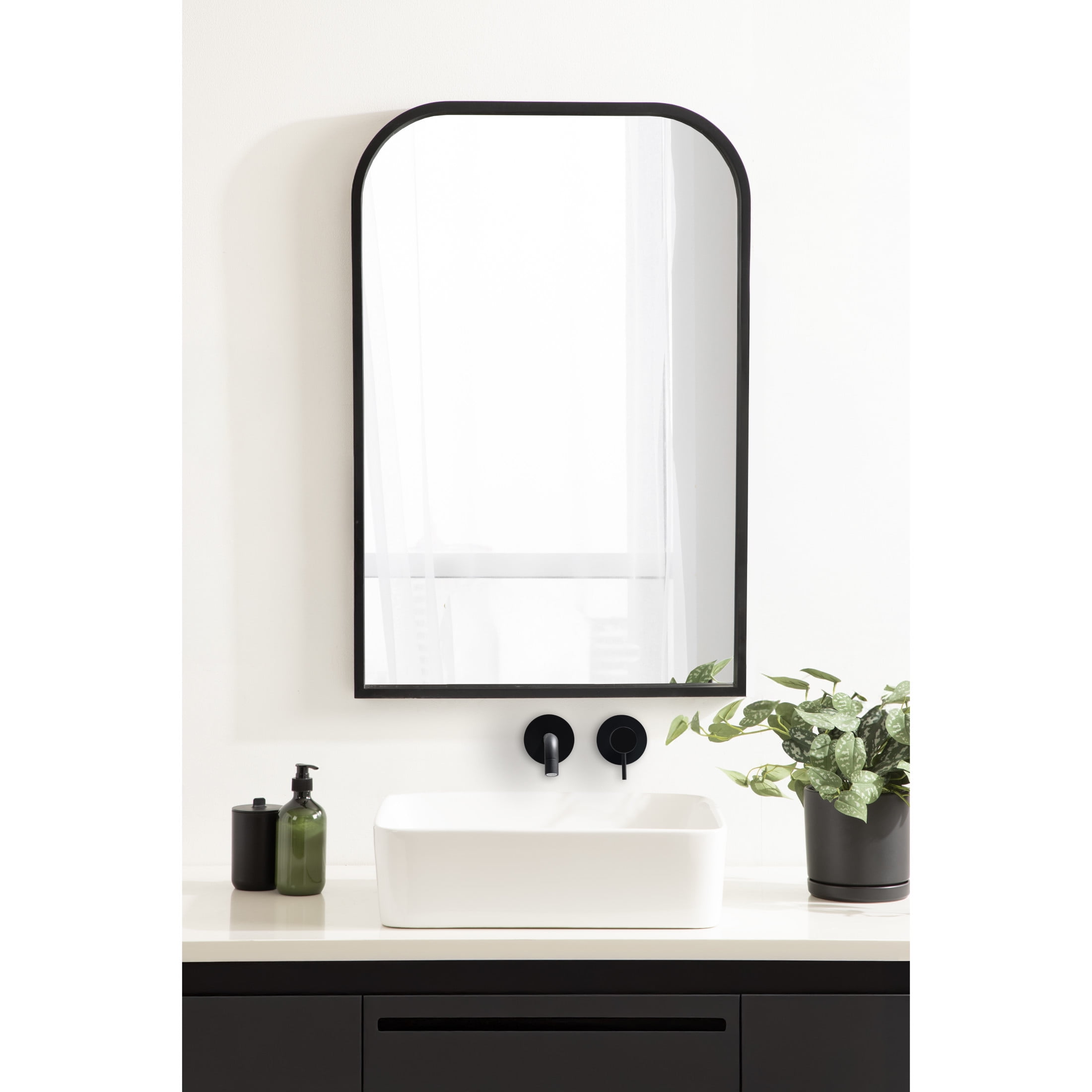 Kate and Laurel Travis Modern Basket Arch Wall Mirror, 24 x 36, Black ...