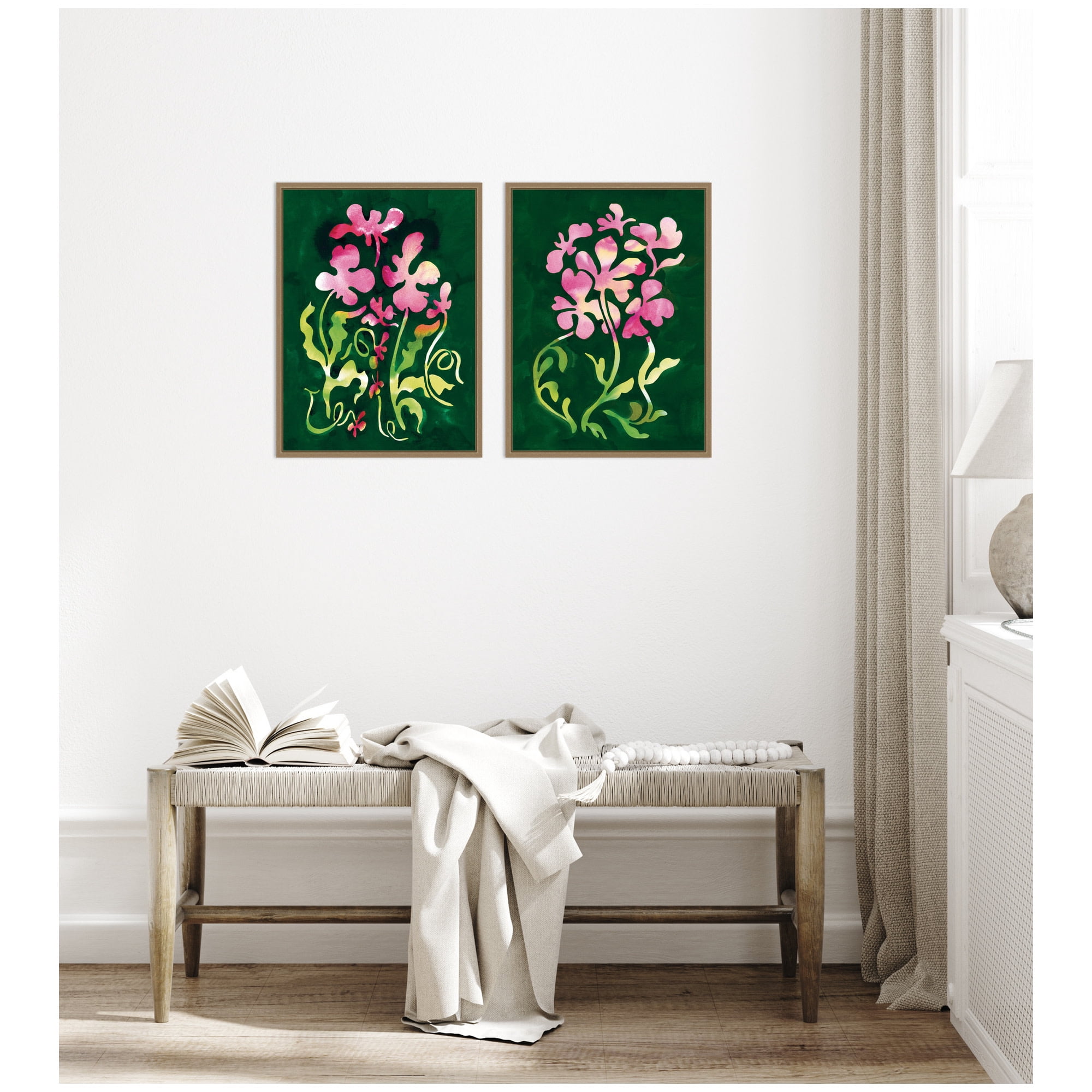 Kate and Laurel Twisting Blooms & Groovy Flowers 2 Piece Framed Canvas ...