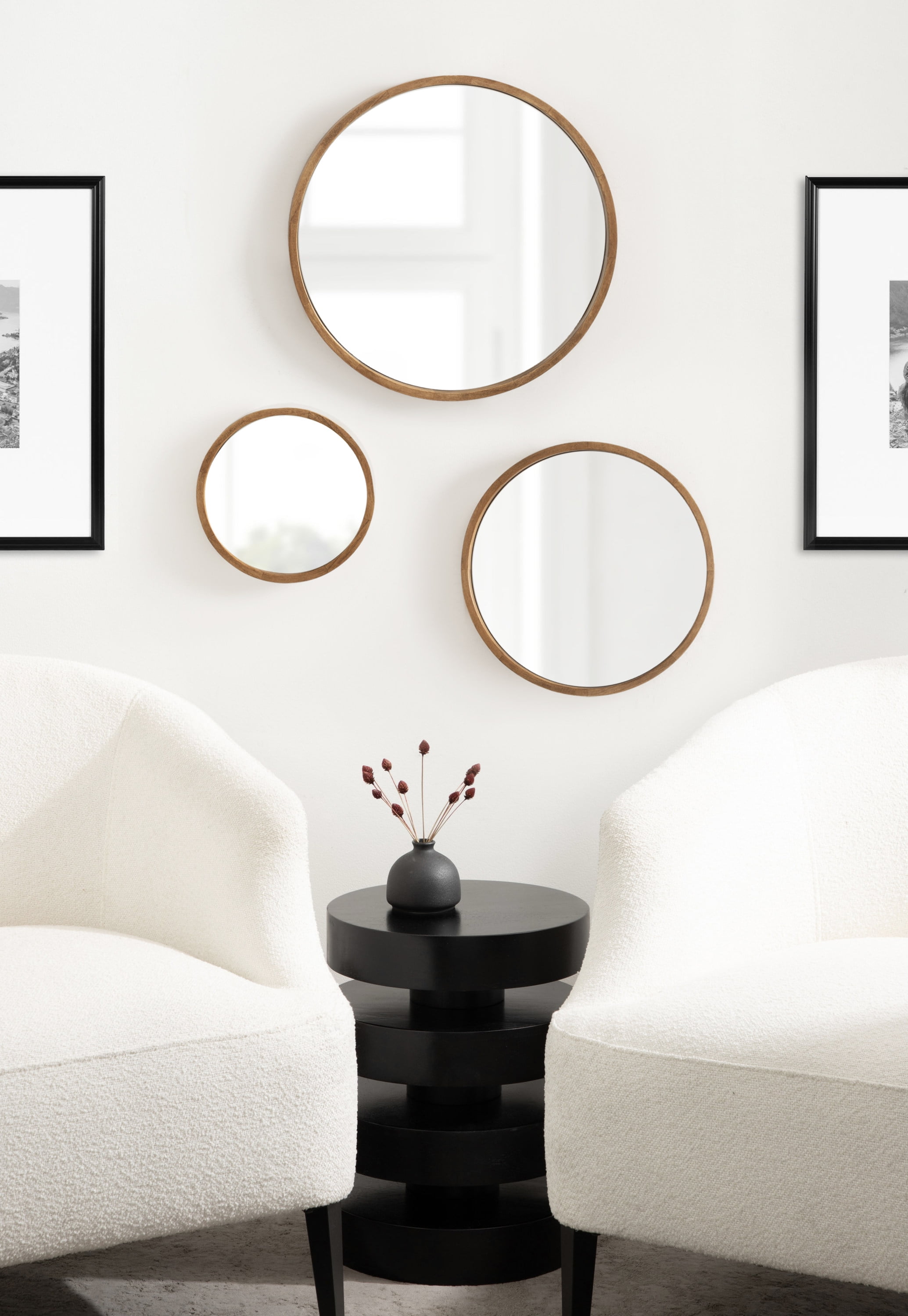 Kate and Laurel Valenti Modern Wooden Round Wall Mirror Set, Set of 3 ...