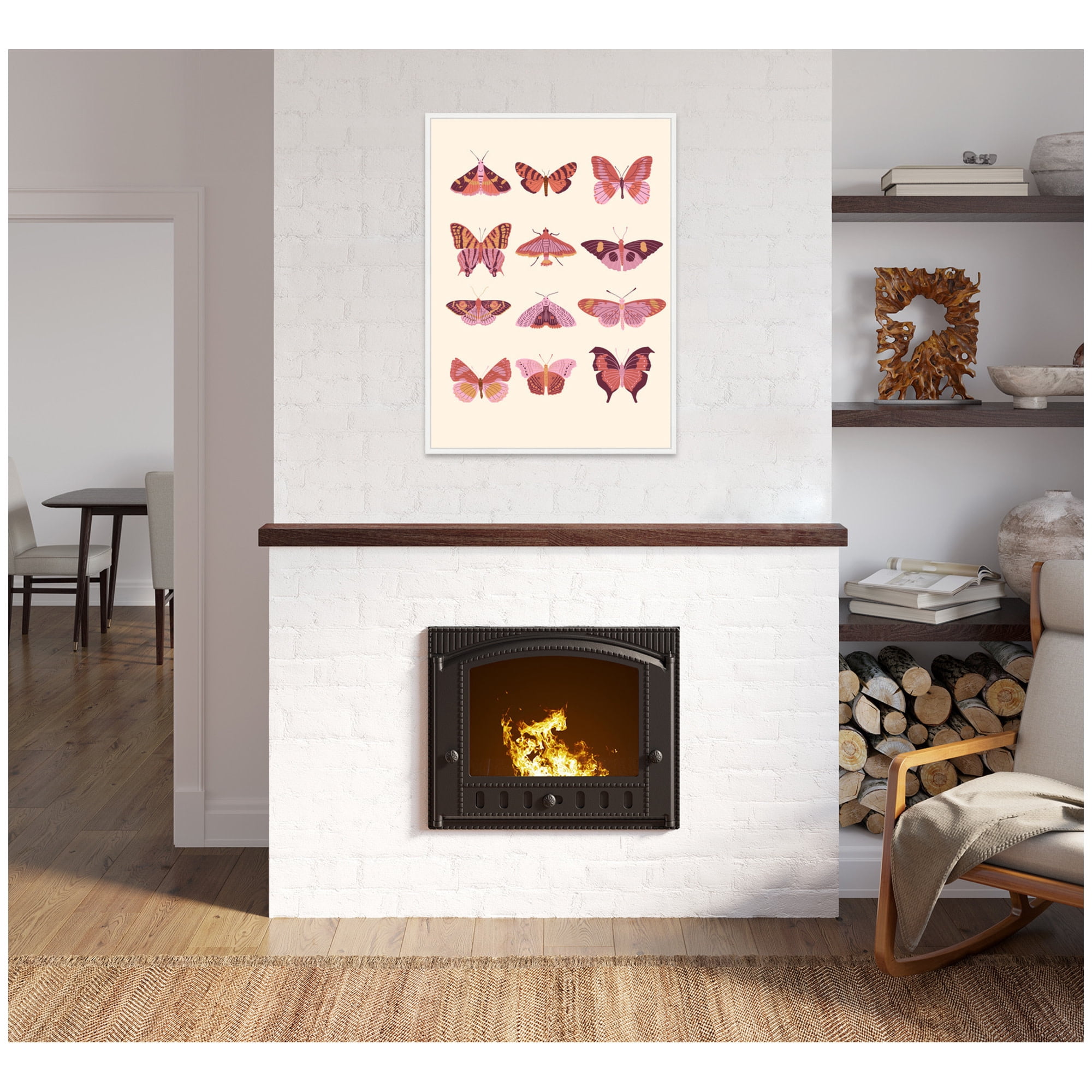 Kate and Laurel Vintage Retro Boho Butterflies Framed Canvas Wall Art ...