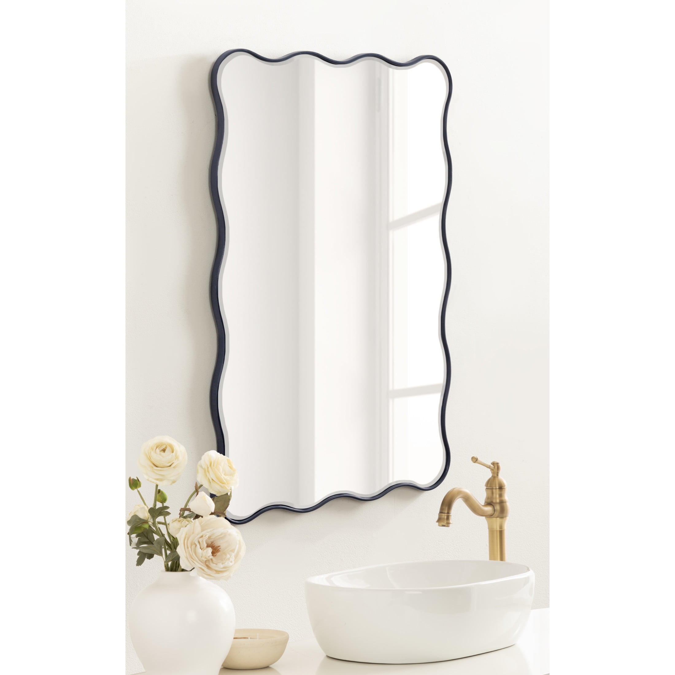 Kate and Laurel Viona Modern Scalloped Rectangle Mirror, 24 x 36, Navy ...