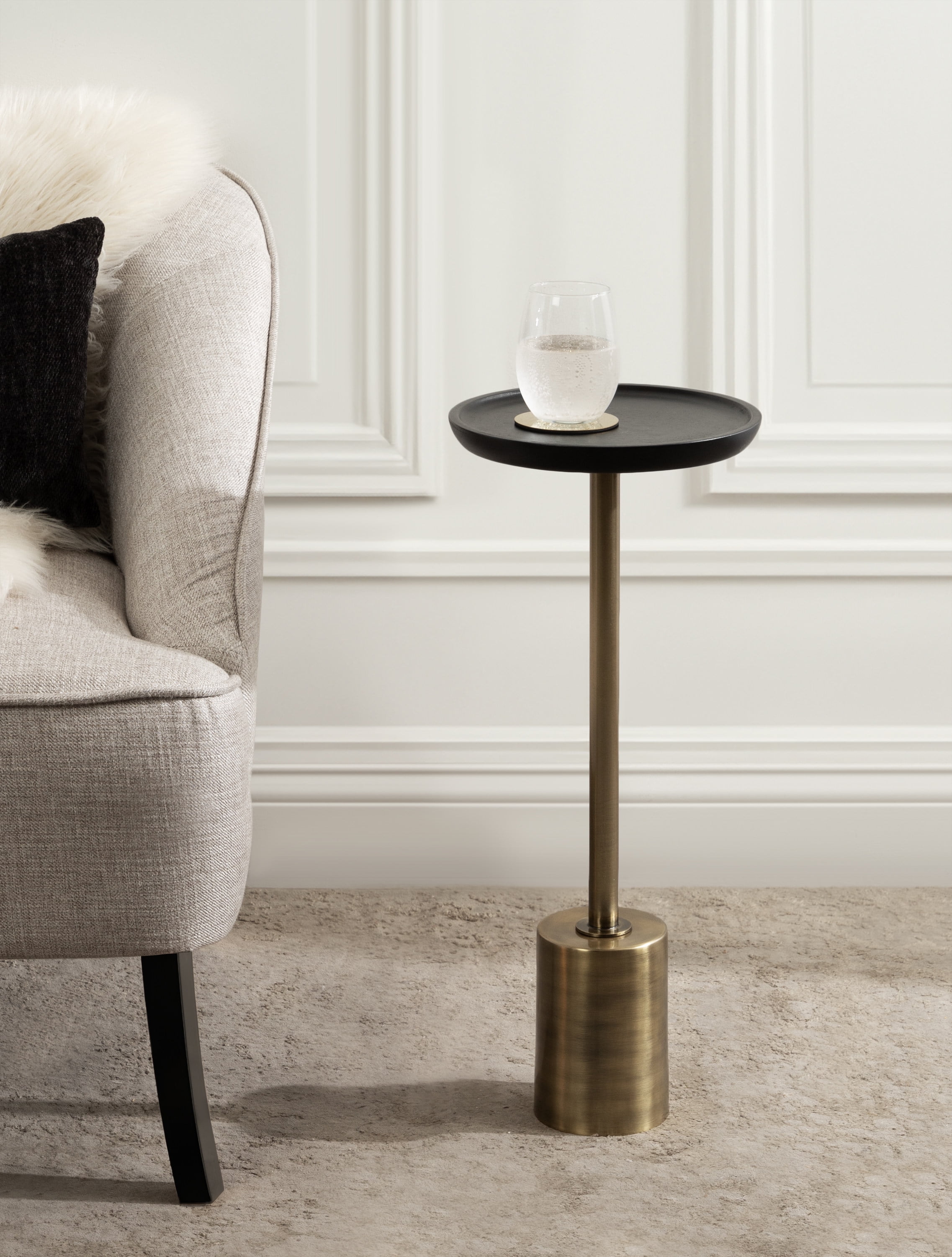 Kate and Laurel Xyler Round Wood and Metal Drink Table, 10 x 10 x 24, Black and Antique Brass ...