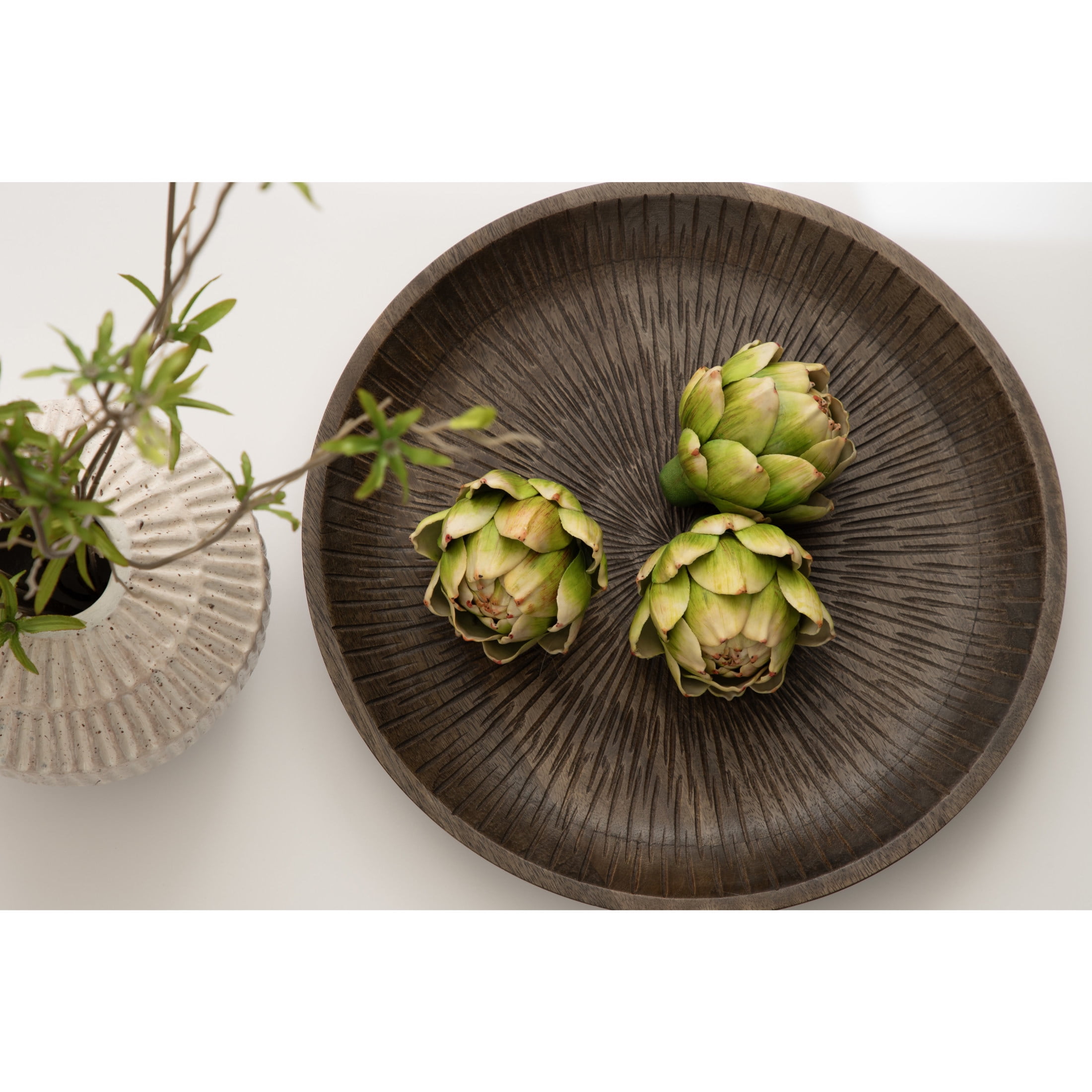 Kate and Laurel Zandros Modern Round Carved Wood Tray, 16 Inch Diameter ...