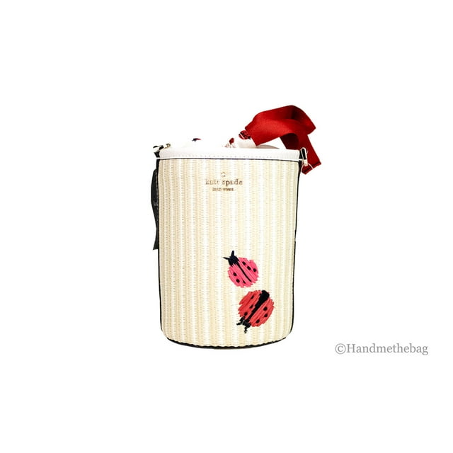 Kate Spade Dottie Embroidered Natural Straw Ladybug Cylinder Crossbody ...