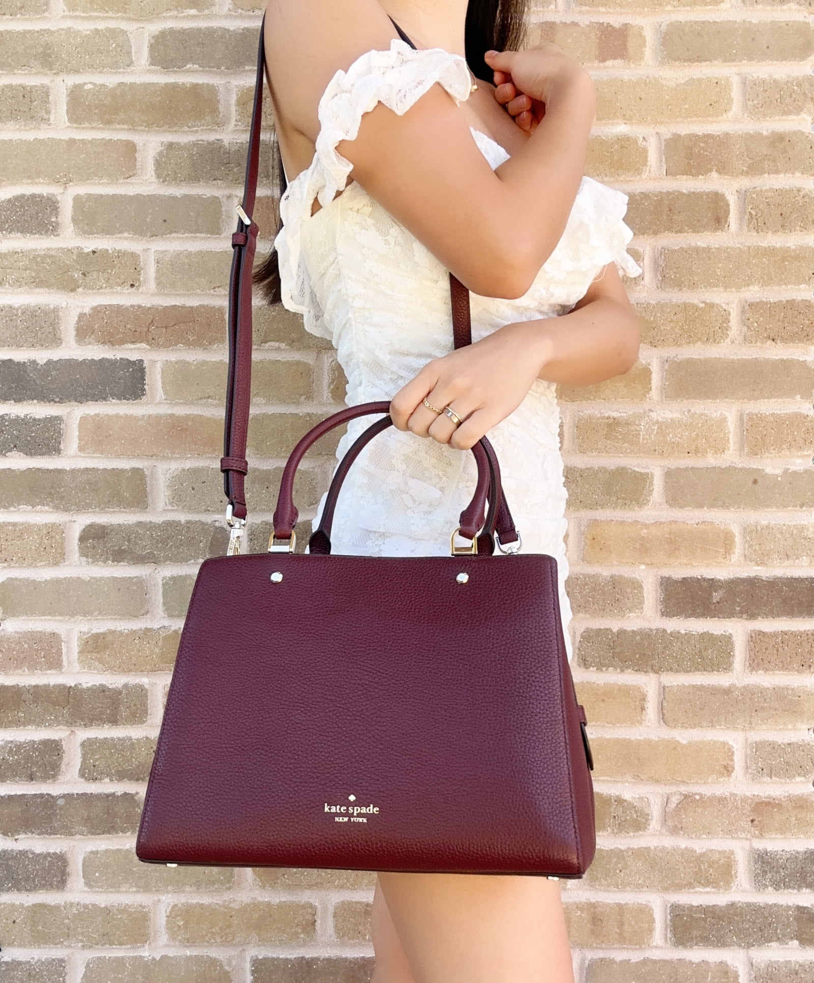 Kate Spade Leila Medium Triple Compartment Satchel Cherrywood Pebbled Leather - Walmart.com