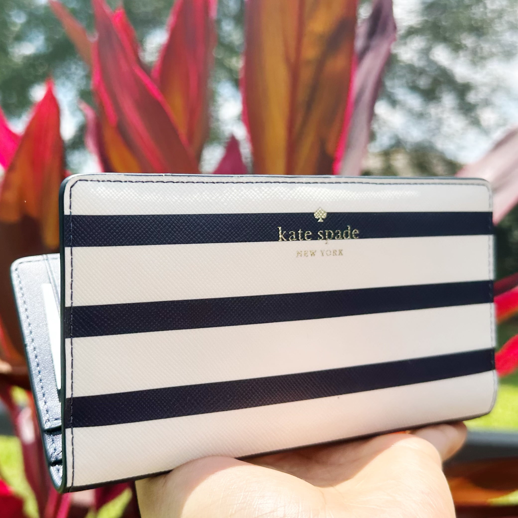Kate Spade Marlee Sailing Stripe Large Slim Bifold Wallet Blue White ...