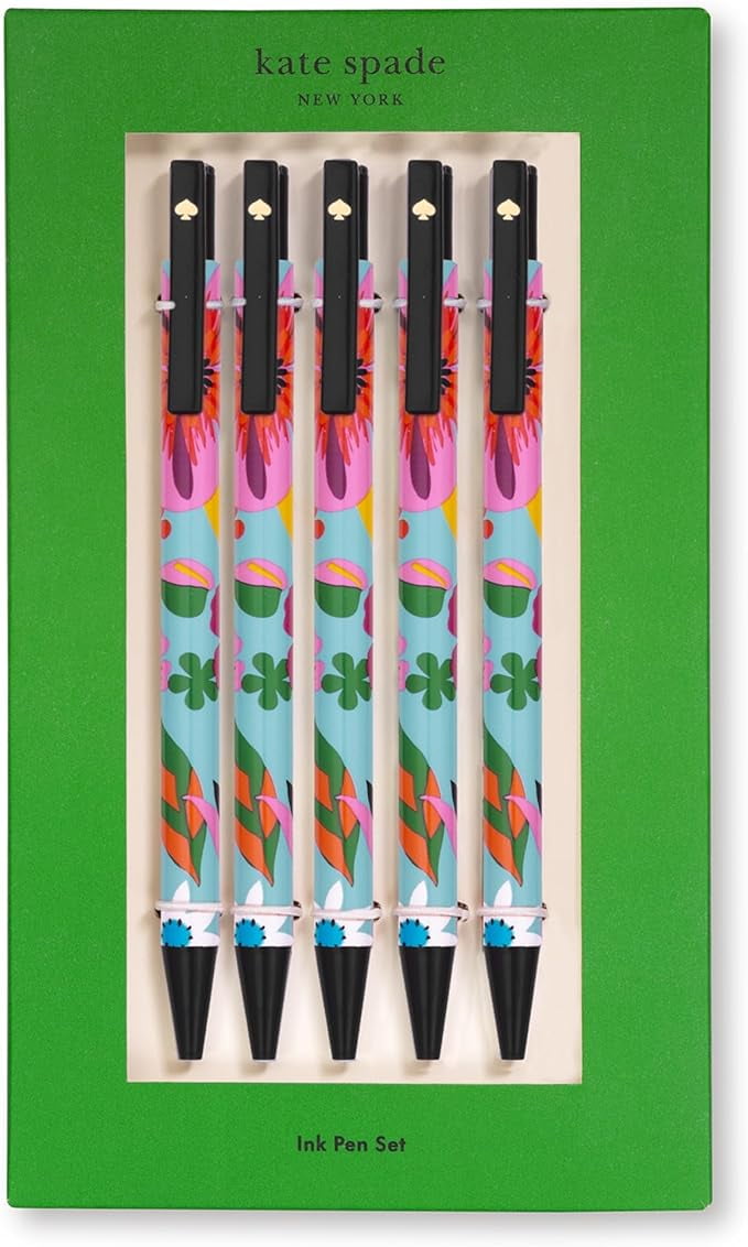 Kate Spade New York Black Ink Pen Set of 5, Cute Click Pens, Plastic ...