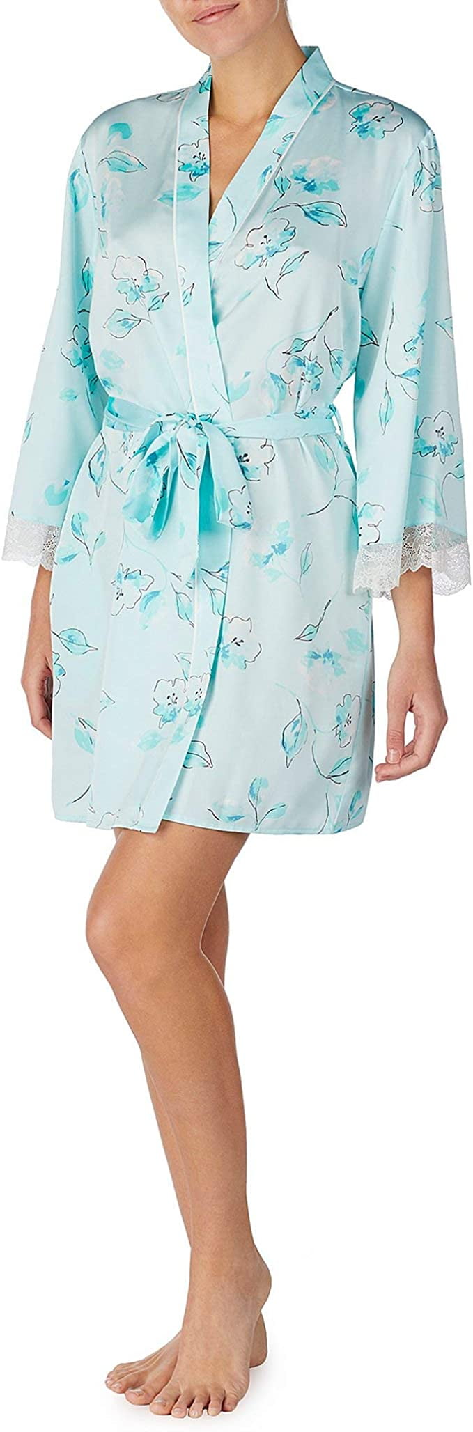 Kate Spade New York Floral Satin and Lace Short Robe, Large/XL ...