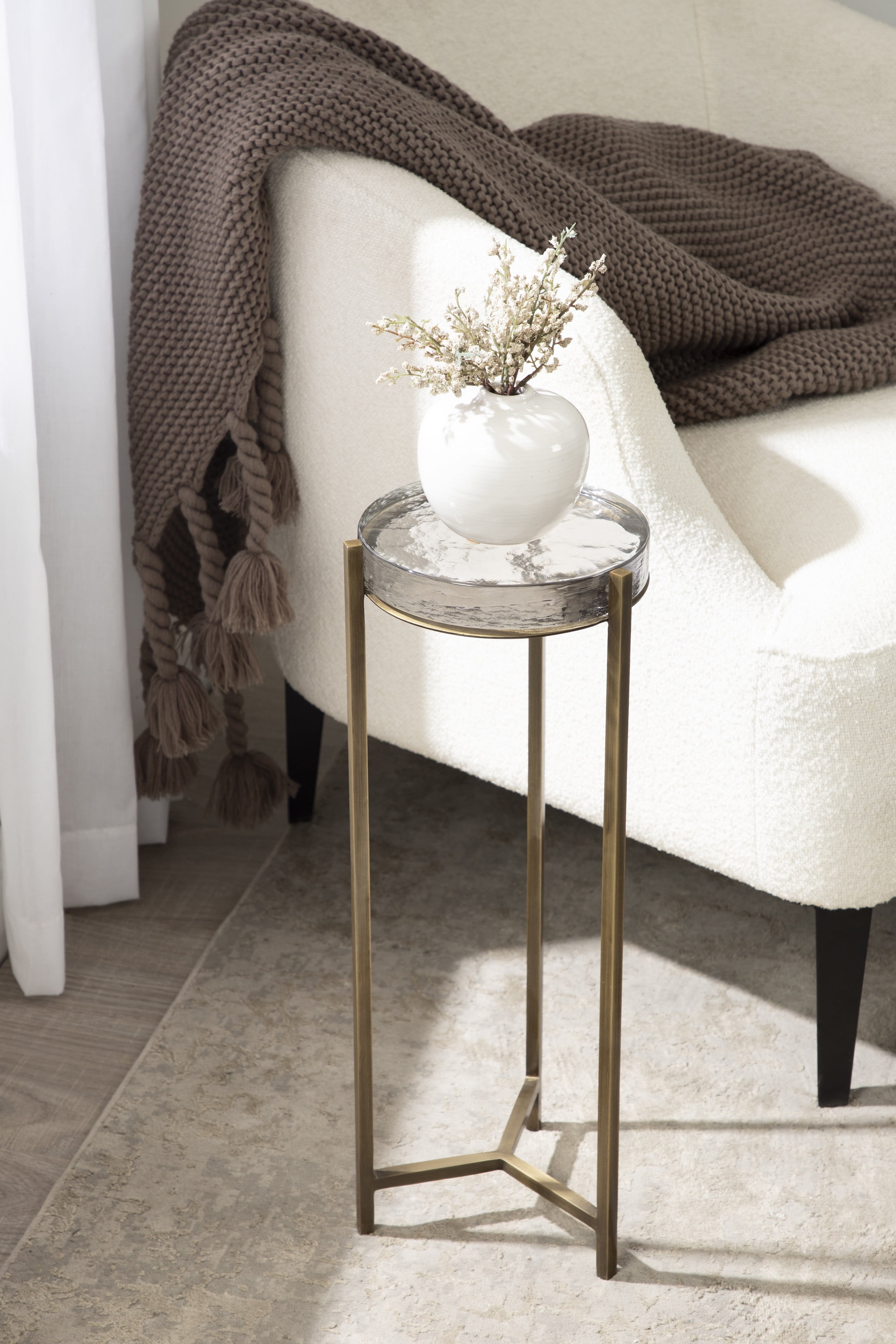 Kate & Laurel Aguilar Modern Round Drink Table, Brass, 8x8x23, Clear ...