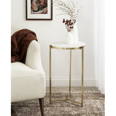 Kate and Laurel Natalli Modern Glam Oval C-Table, 14 x 9 x 28, White ...