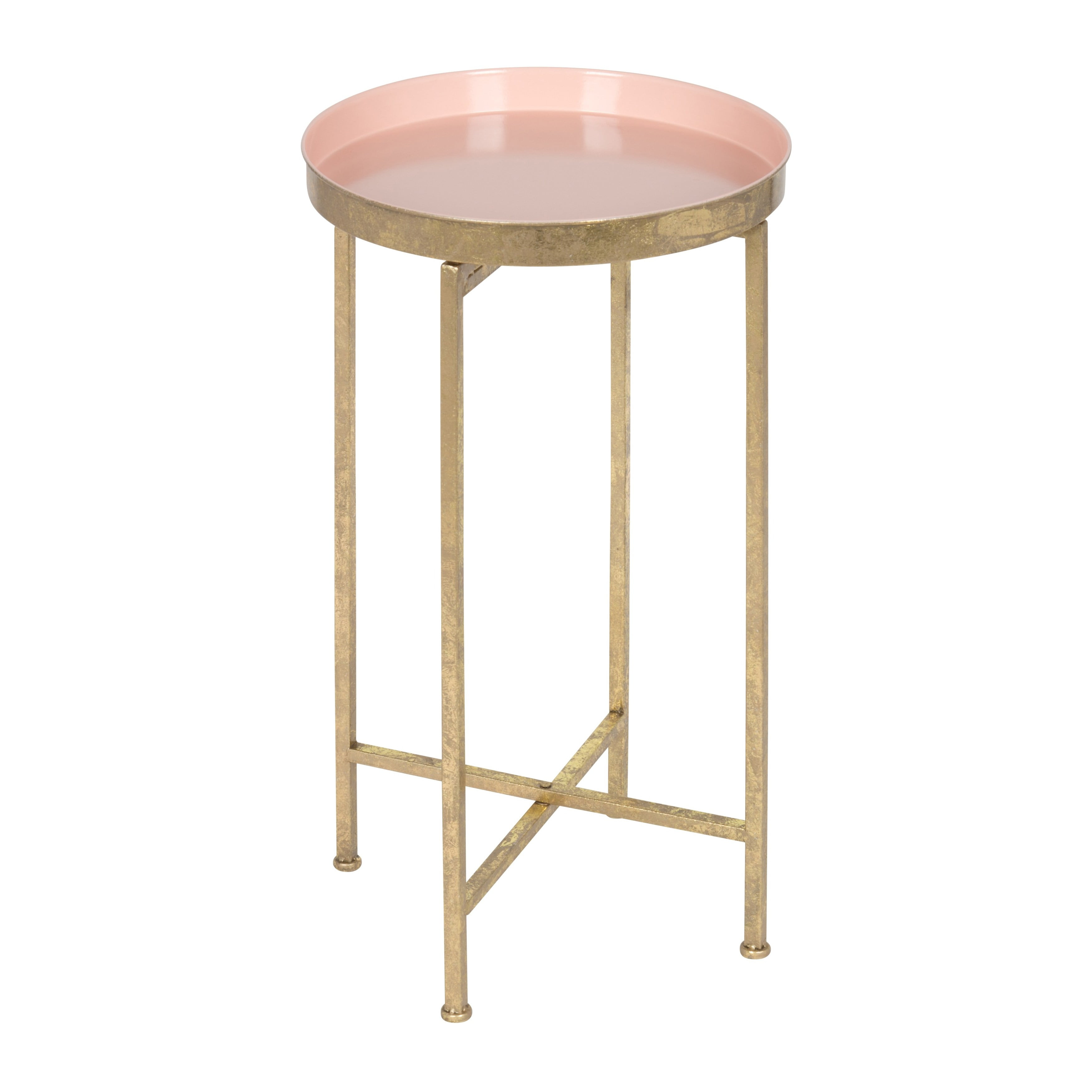 Kate and Laurel Celia Round Metal Foldable Tray Accent Table, Pink and ...
