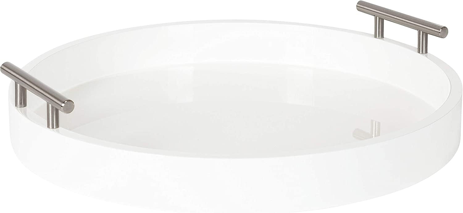 Kate and Laurel Lipton Modern Round Tray, 15.5 inch Diameter, White and ...
