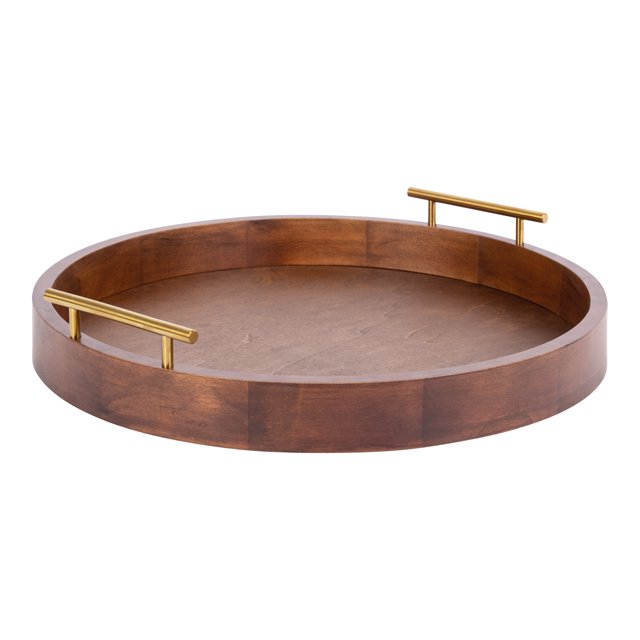 Kate and Laurel Lipton Modern Round Tray, 18, Walnut Brown and Gold ...