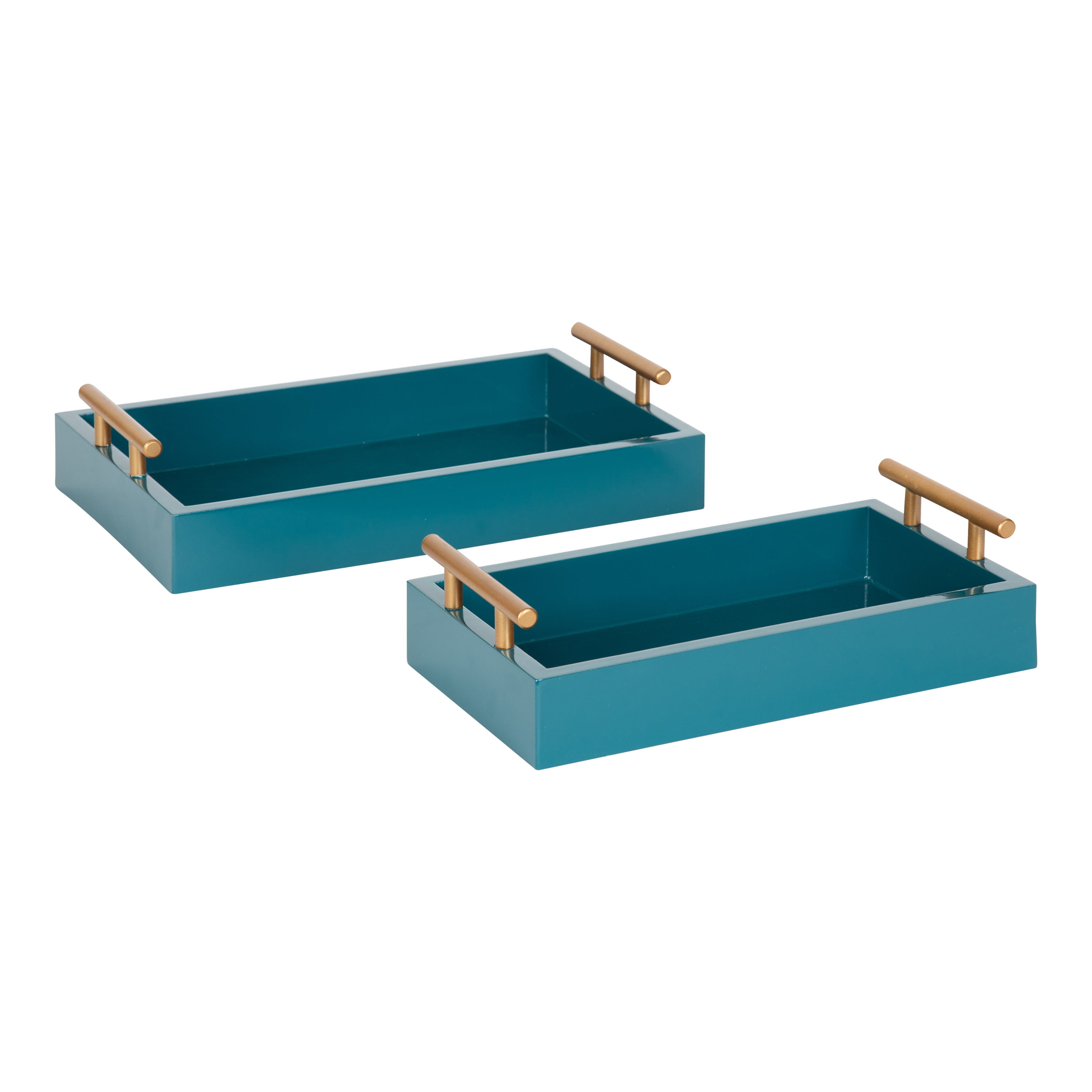 Kate and Laurel Lipton Rectangle Wood Tray Set, Teal 2 Piece - Walmart.com