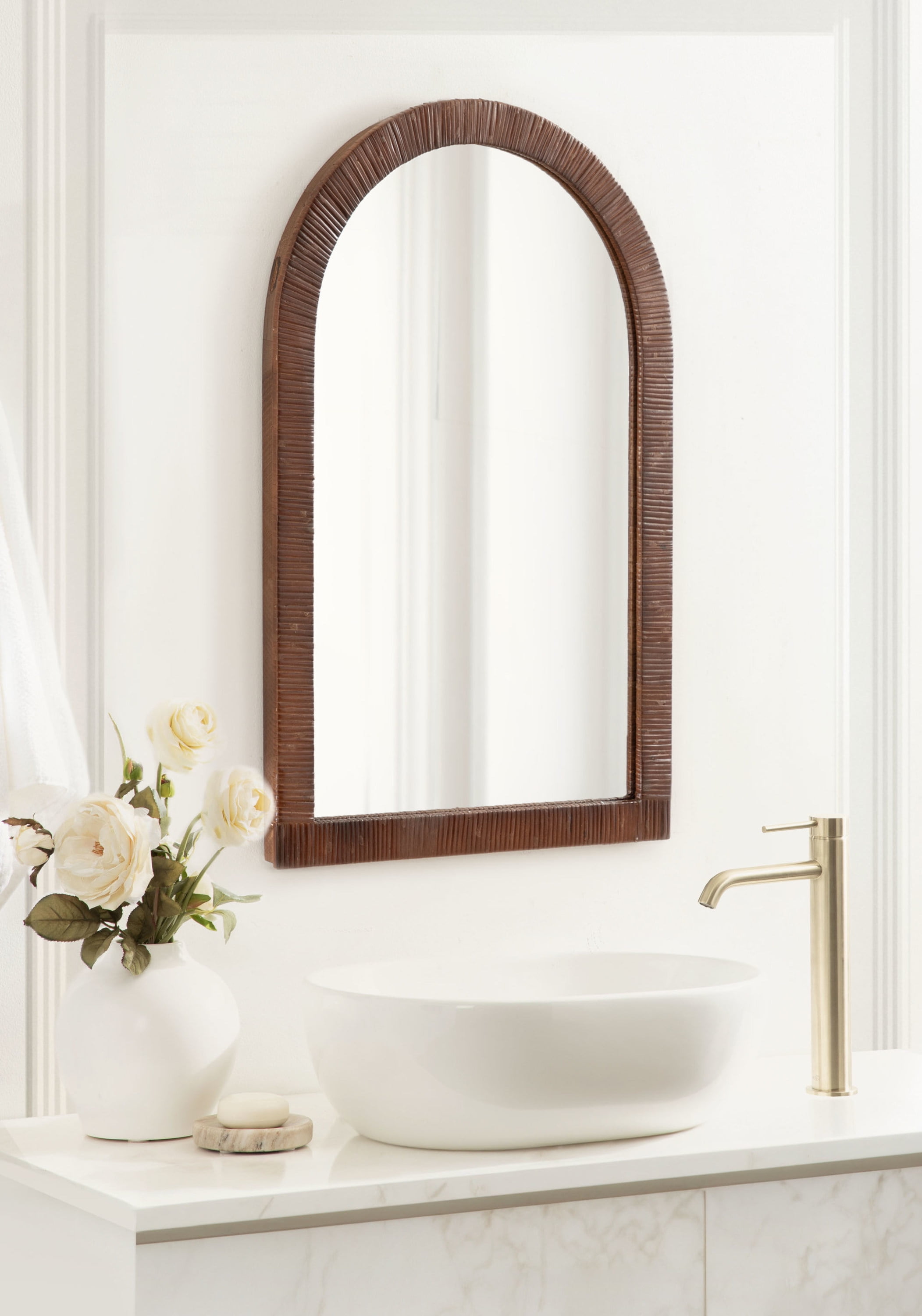 Kate and Laurel Rahfy Boho Arched Rattan Mirror, 20 x 30, Brown ...