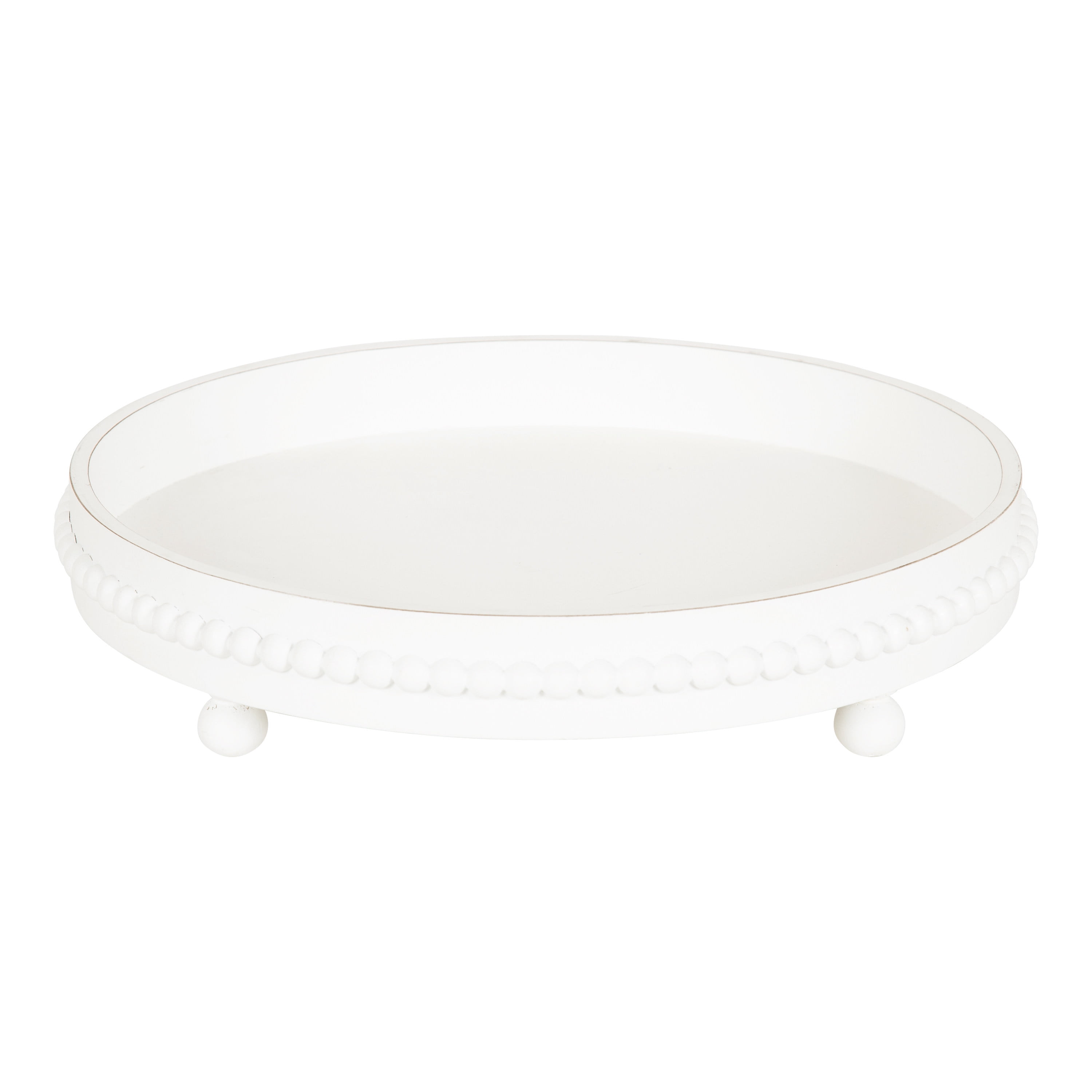 Kate and Laurel Strahm Round Wooden Beaded Tray, 16, White, Lightly ...