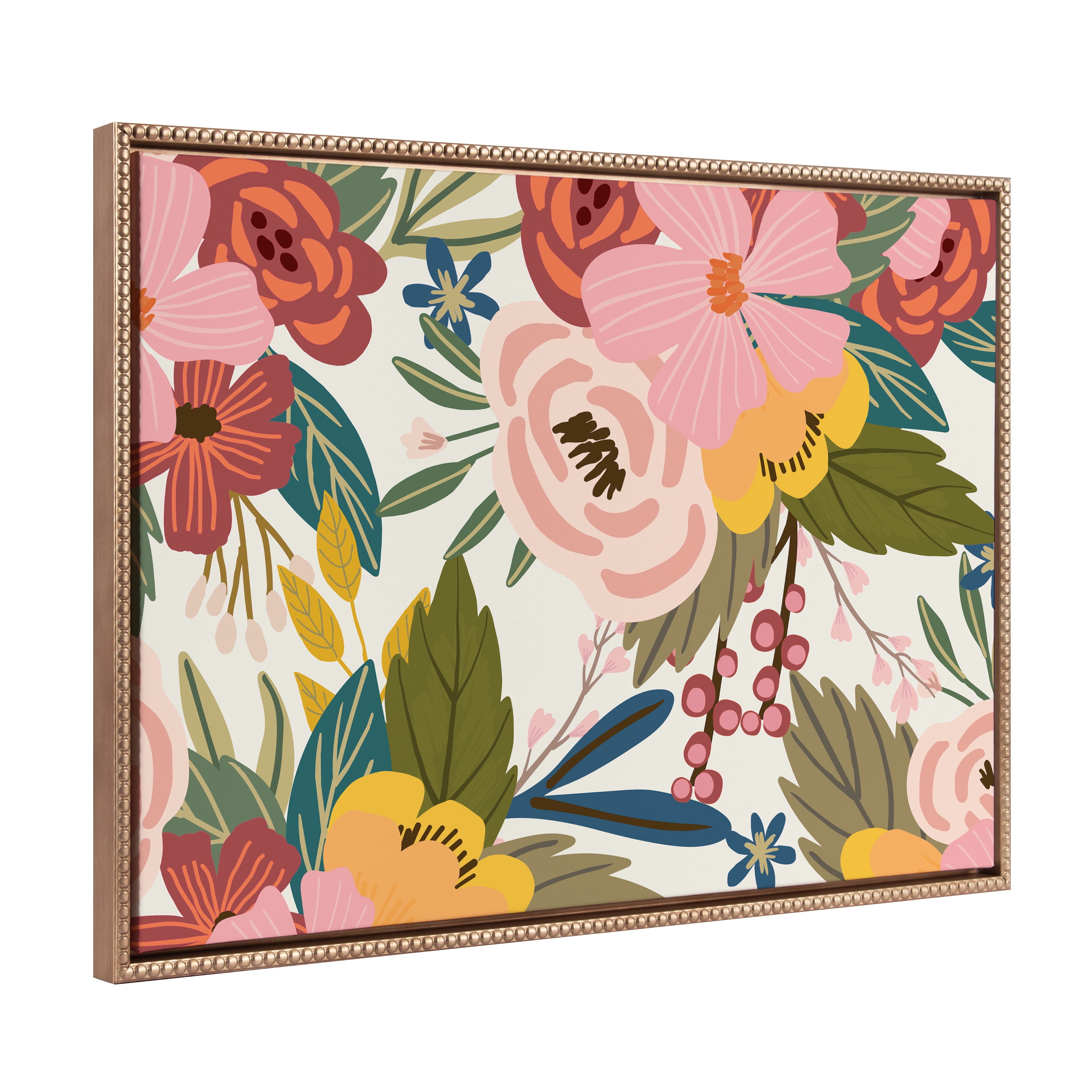 Kate and Laurel Sylvie Beaded Softly Vintage Framed Canvas Wall Art by Mia Charro, 23x33 Gold ...