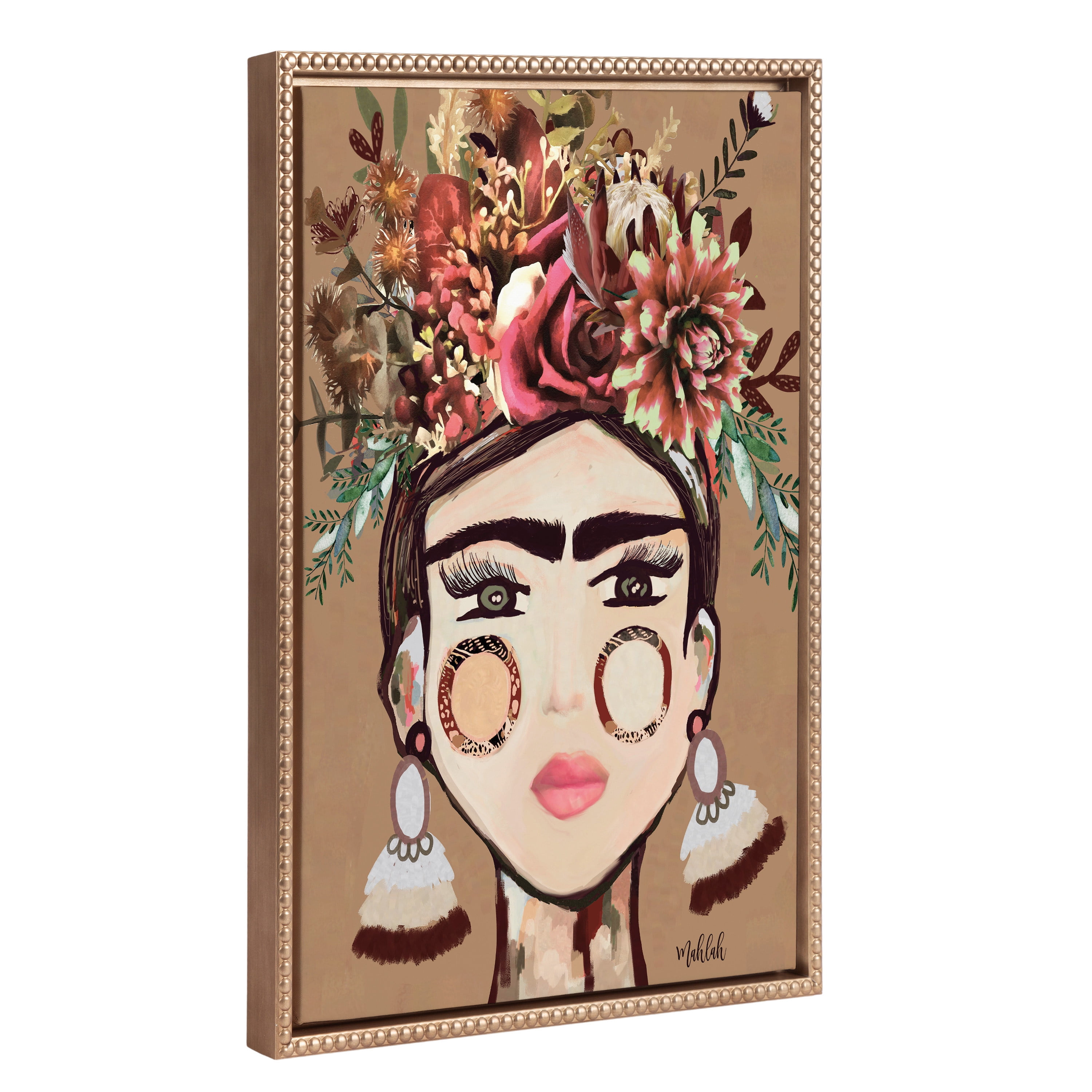 Kate and Laurel Sylvie Beaded Warm Frida Vintage Framed Canvas Wall Art ...