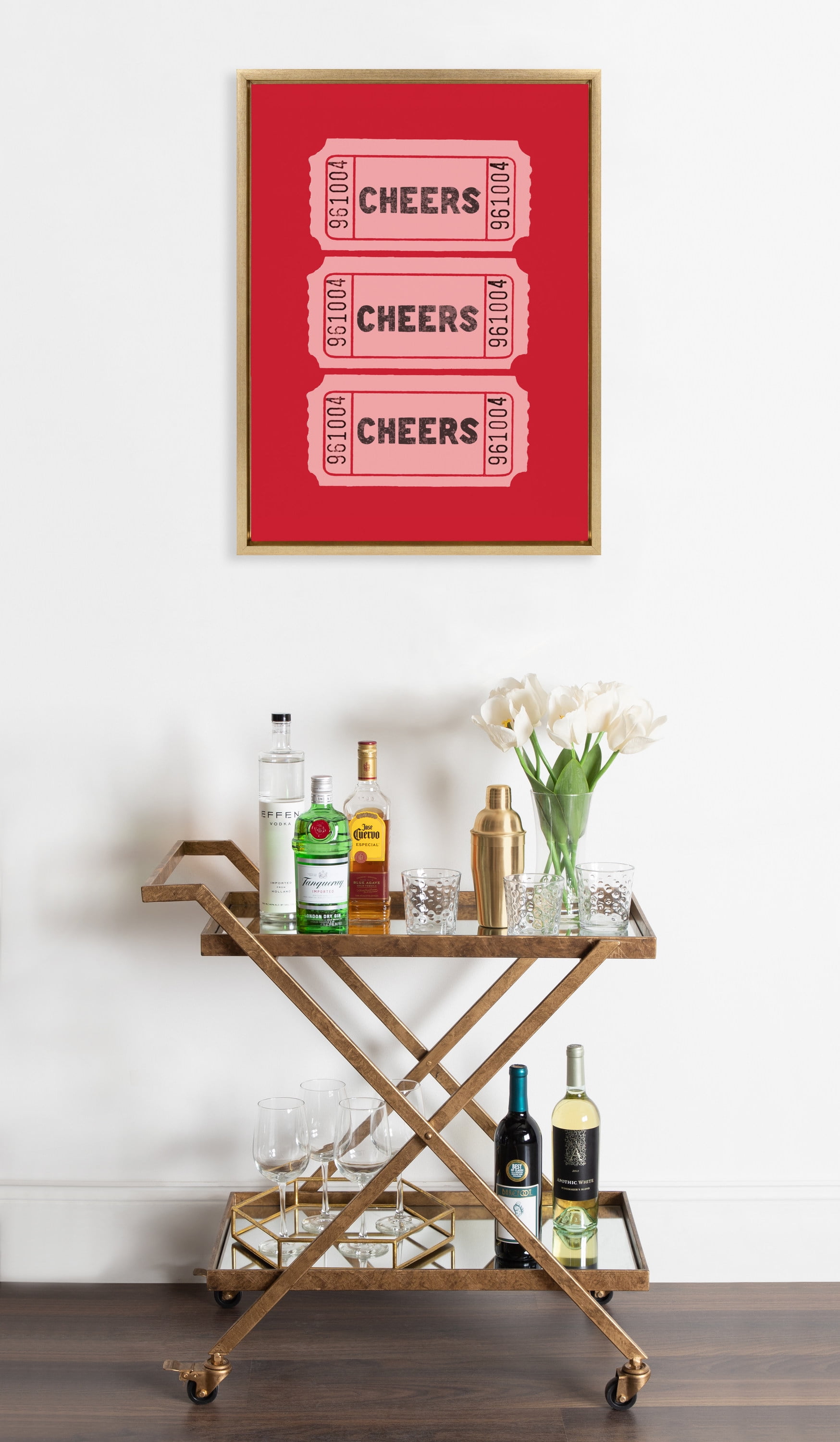 Kate and Laurel Sylvie Cheers Pink Red Ticket Framed Canvas Wall Art by ...