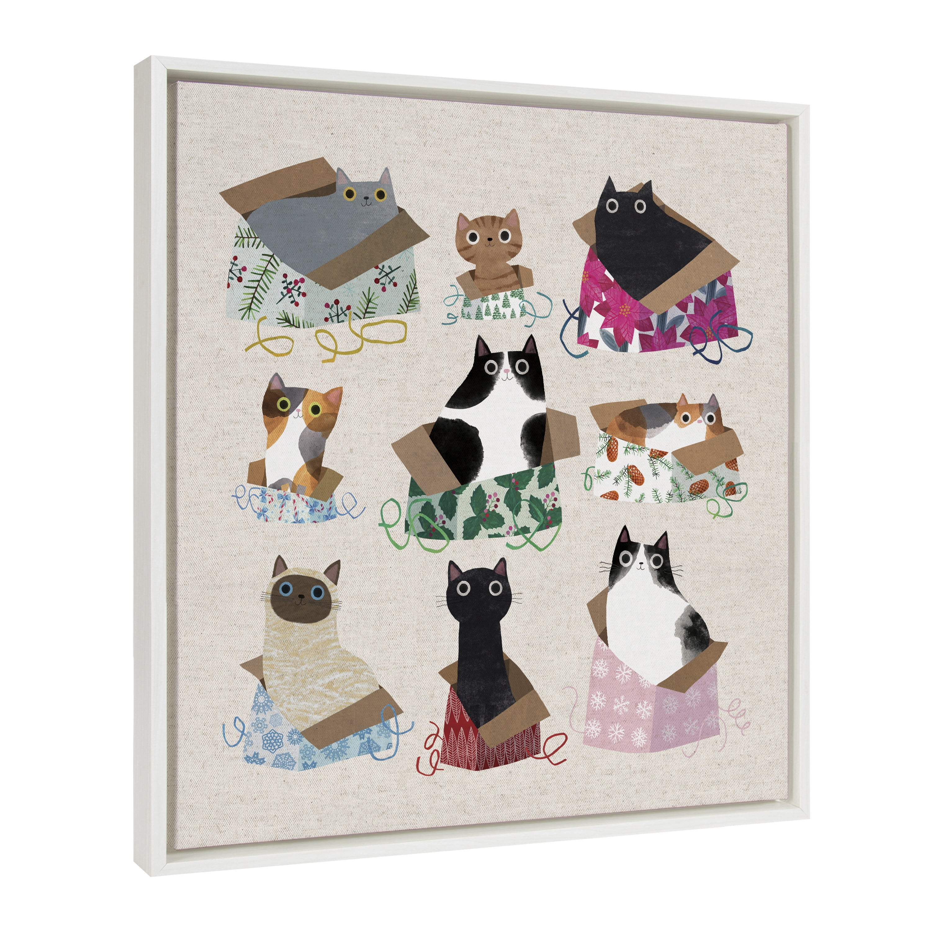 Kate and Laurel Sylvie Christmas Cats Framed Canvas Wall Art by Planet ...