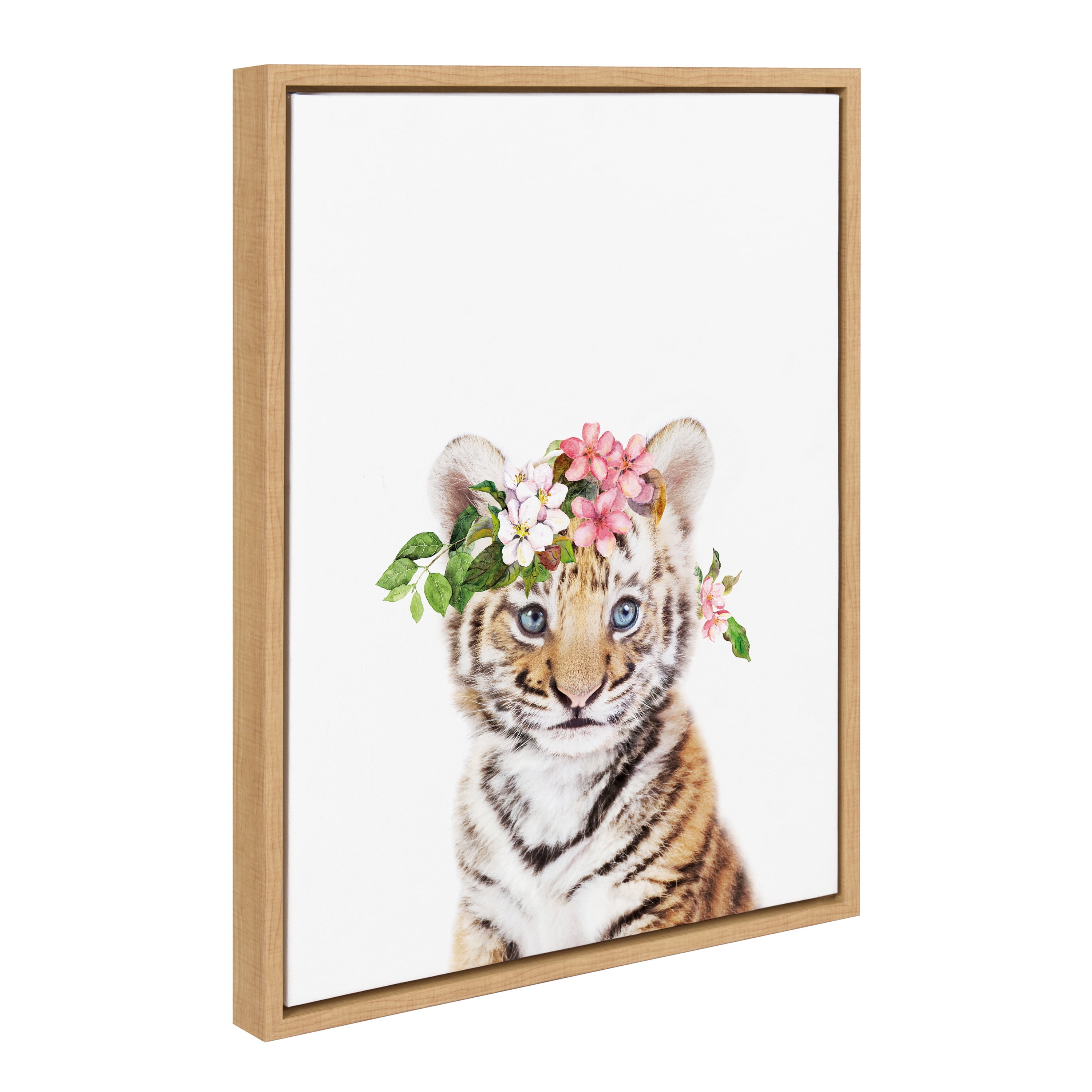 Kate and Laurel Sylvie Flower Crown Tiger Cub Framed Canvas Wall Art by ...