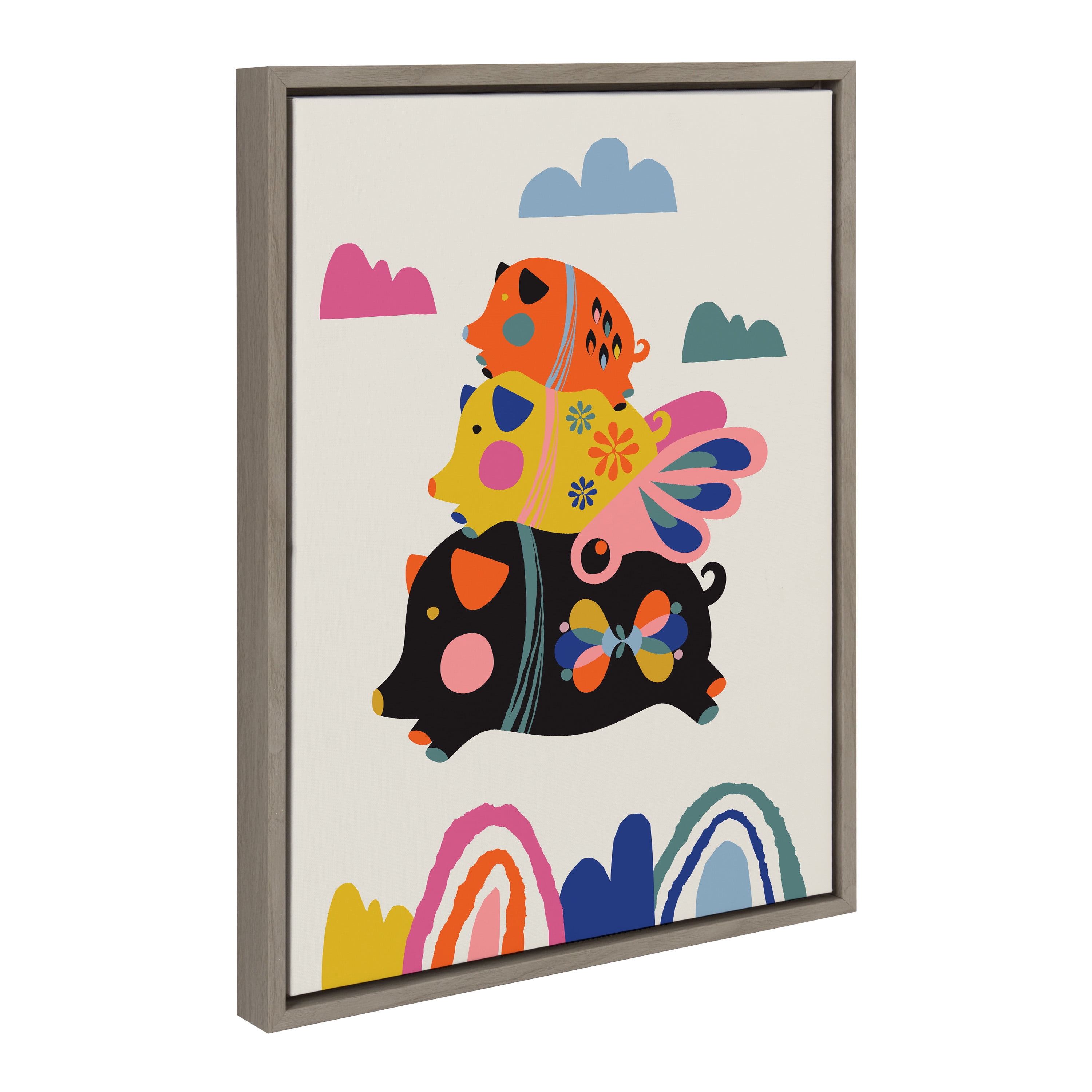 Kate and Laurel Sylvie Flying Pigs Framed Canvas Wall Art by Rachel Lee ...