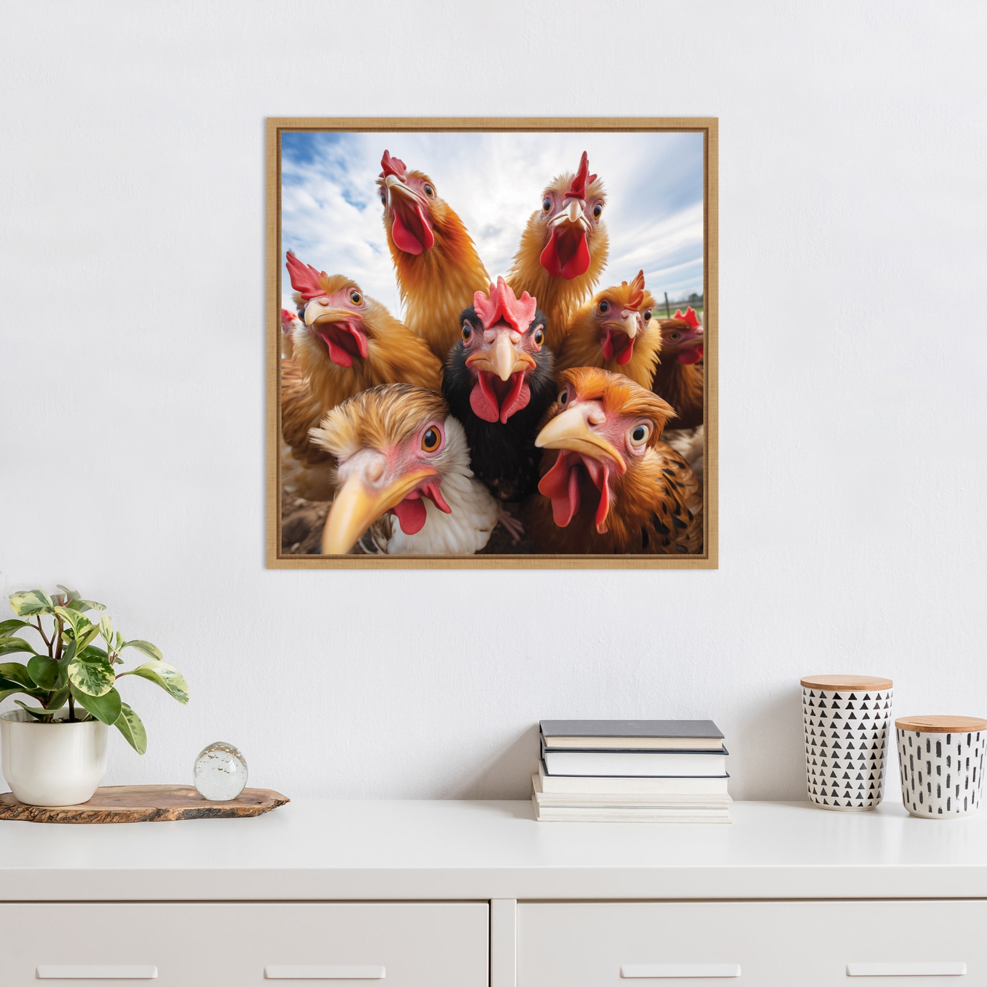 Kate and Laurel Sylvie Funny Animal Chicken Selfie Framed Canvas Wall ...
