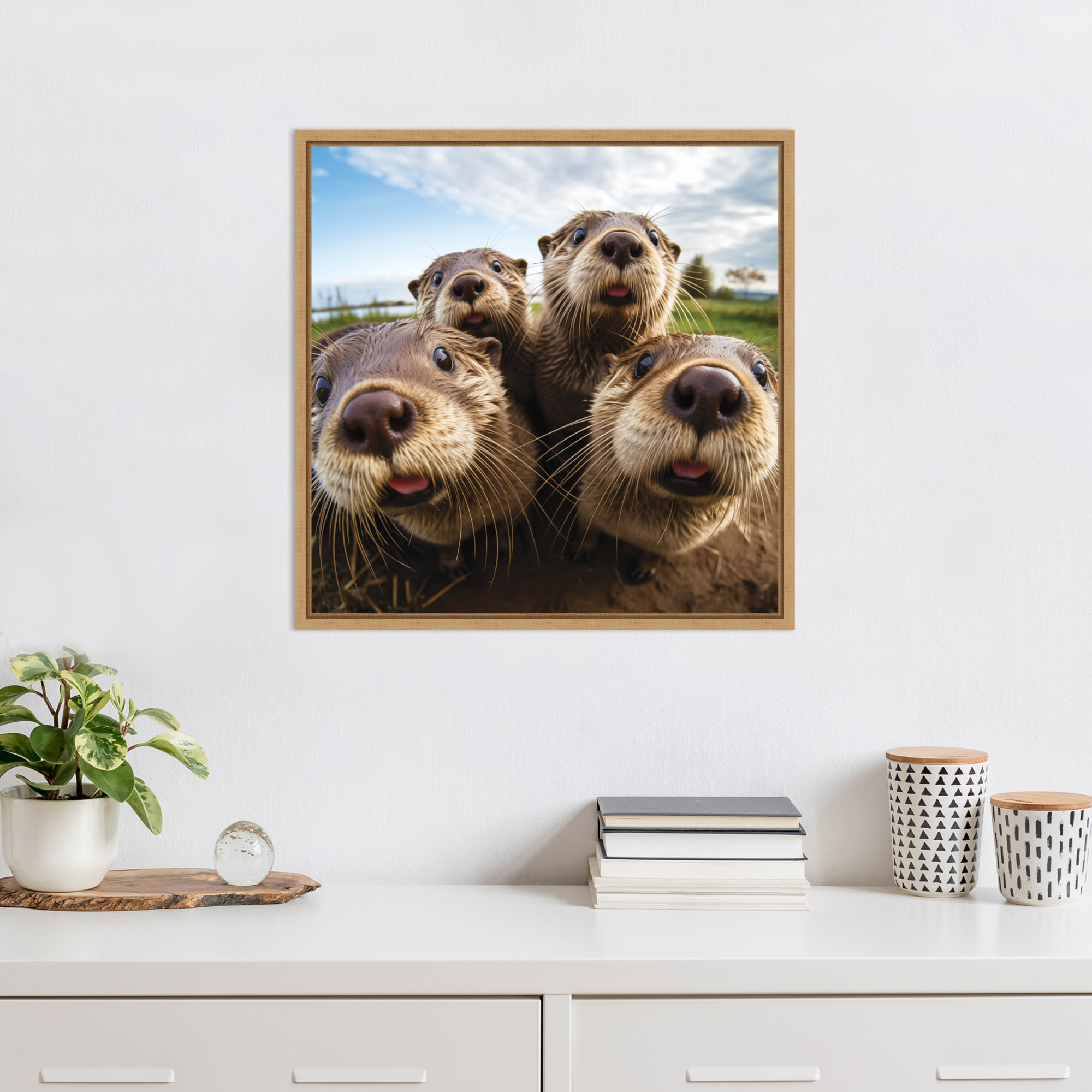 Kate and Laurel Sylvie Funny Animal Otter Selfie Framed Canvas Wall Art ...