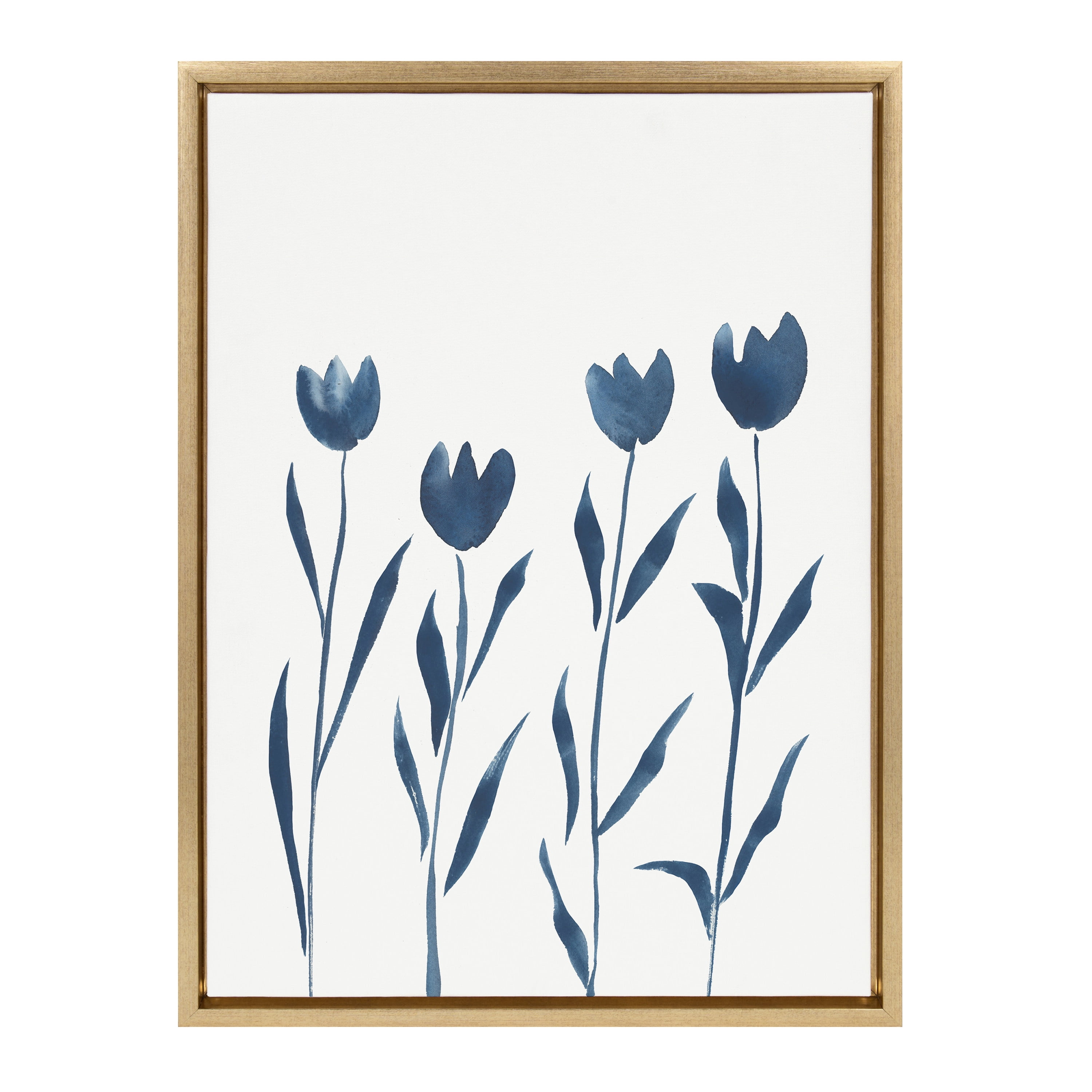 Kate and Laurel Sylvie Indigo Tulips on White Framed Canvas Wall Art by ...