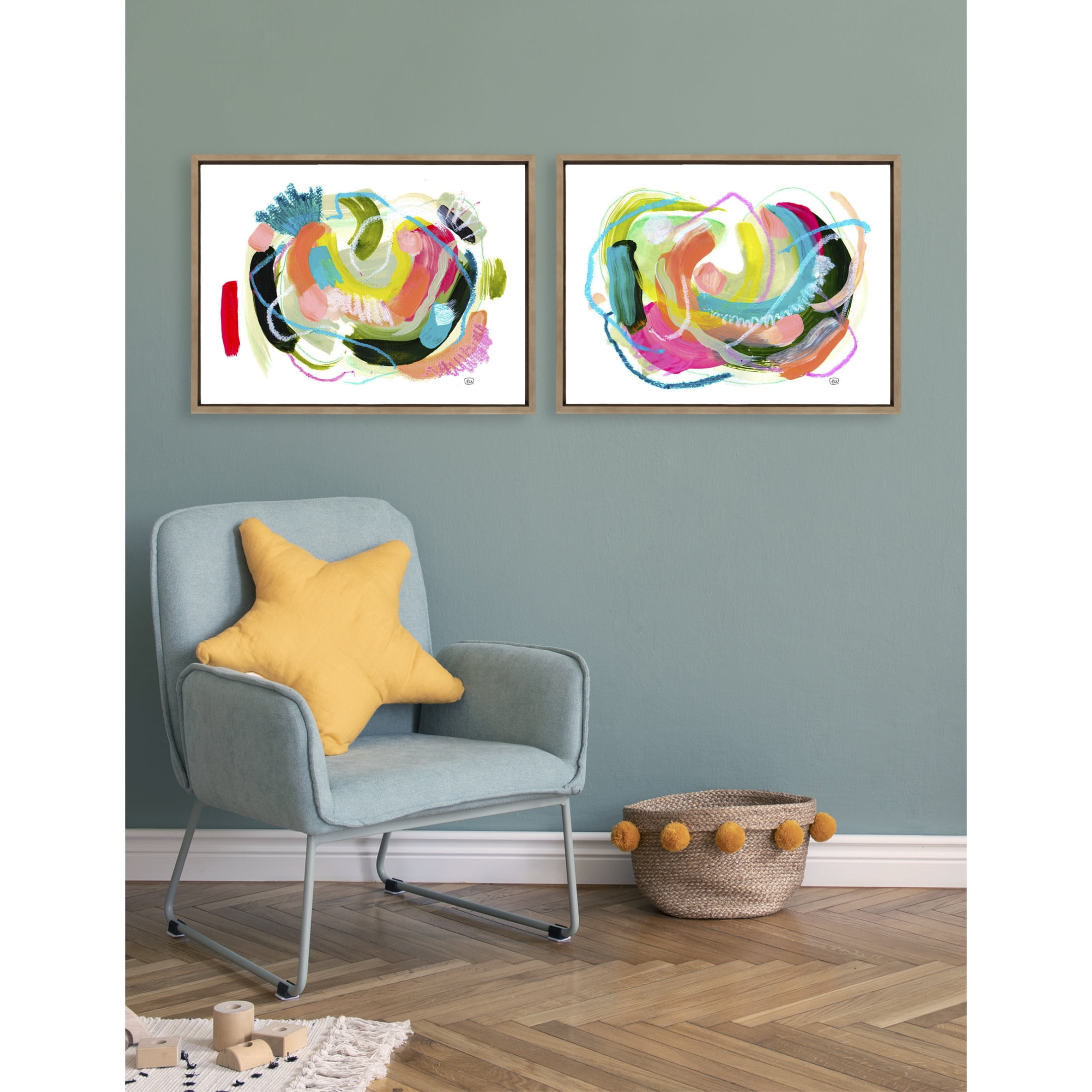 Kate and Laurel Sylvie Joy No 1 and 2 Framed Canvas Wall Art Set by Erika Wynn, 2 Piece Set ...