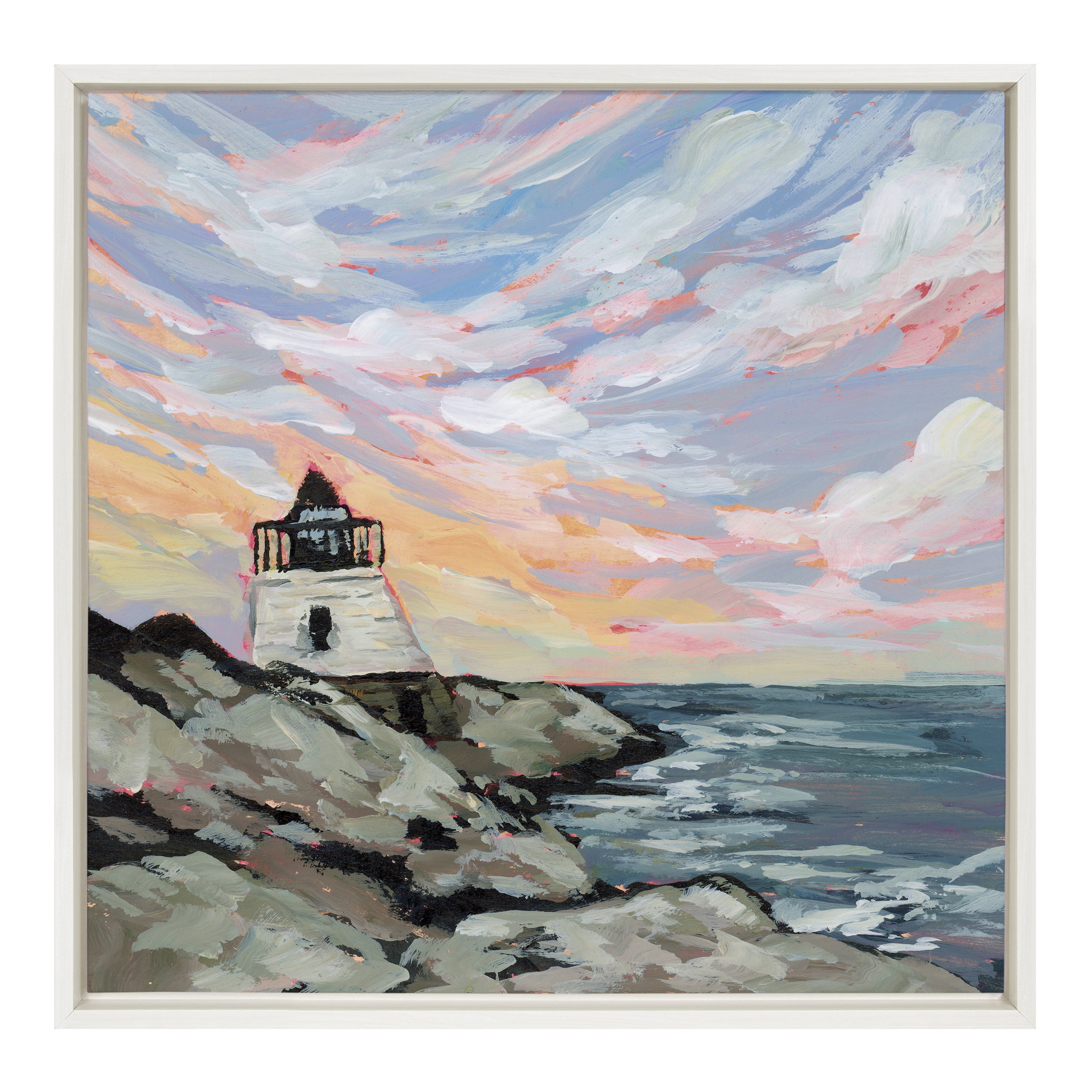 Kate and Laurel Sylvie Rhode Island Lighthouse Framed Canvas Wall Art ...