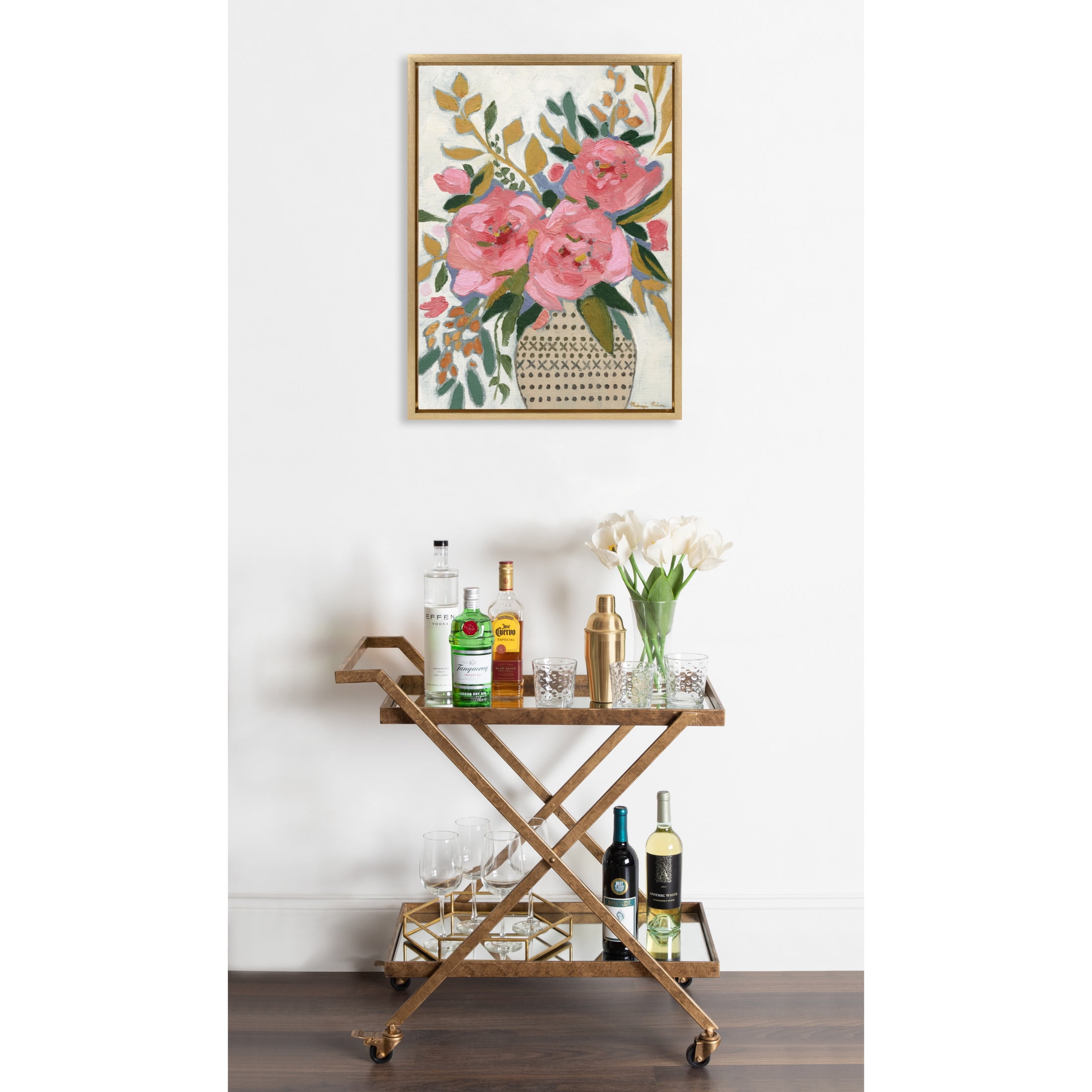 Kate and Laurel Sylvie Three Pink Peonies Framed Canvas Wall Art by ...