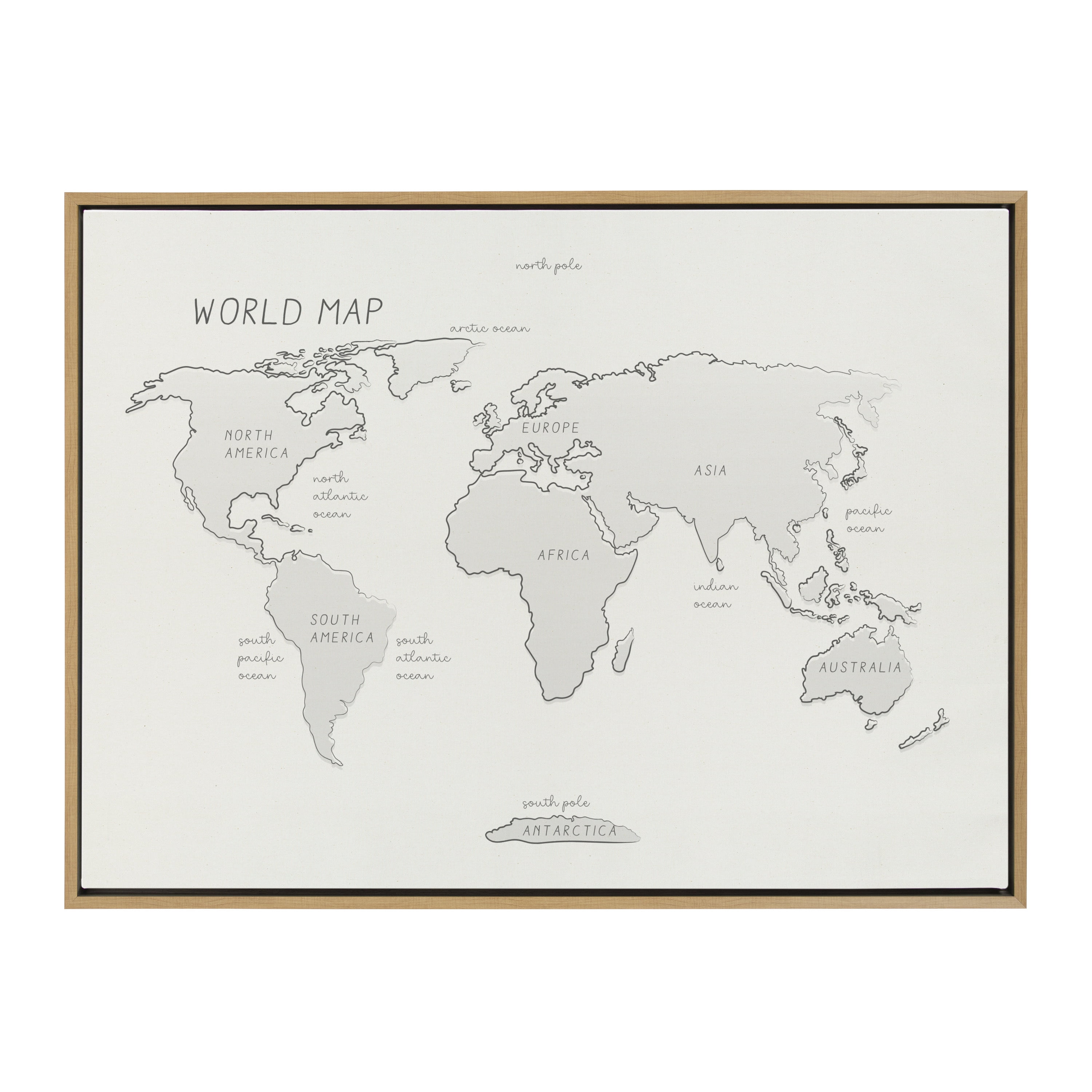 Kate and Laurel Sylvie World Map Sketch Framed Linen Textured Canvas ...