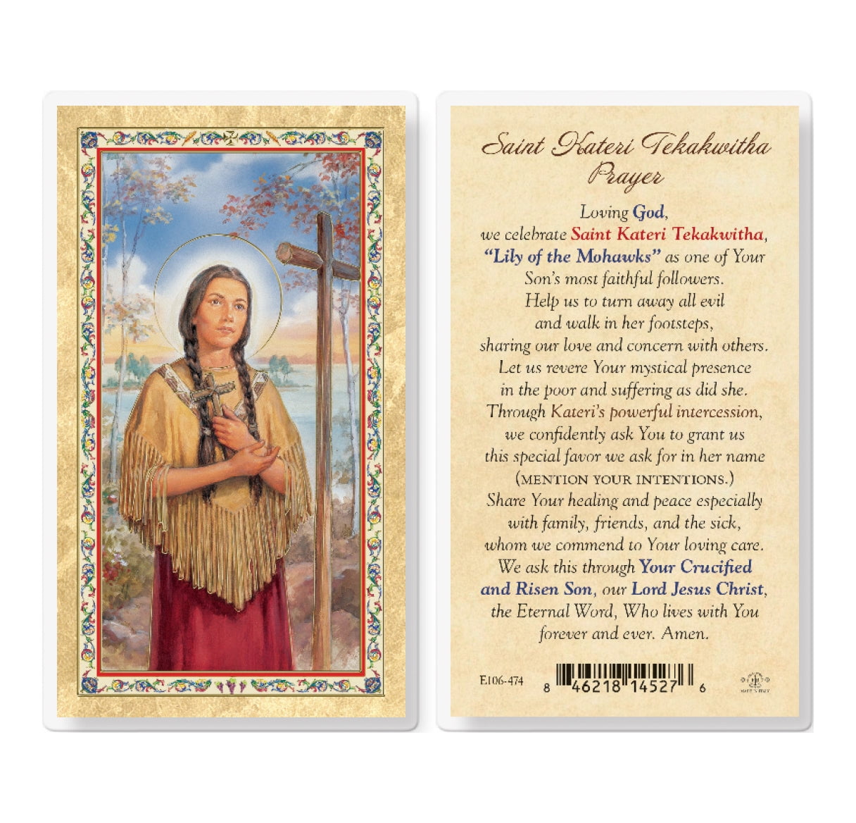 Kateri Tekakwitha - Saint Prayer (Revised) Gold-Stamped Laminated ...