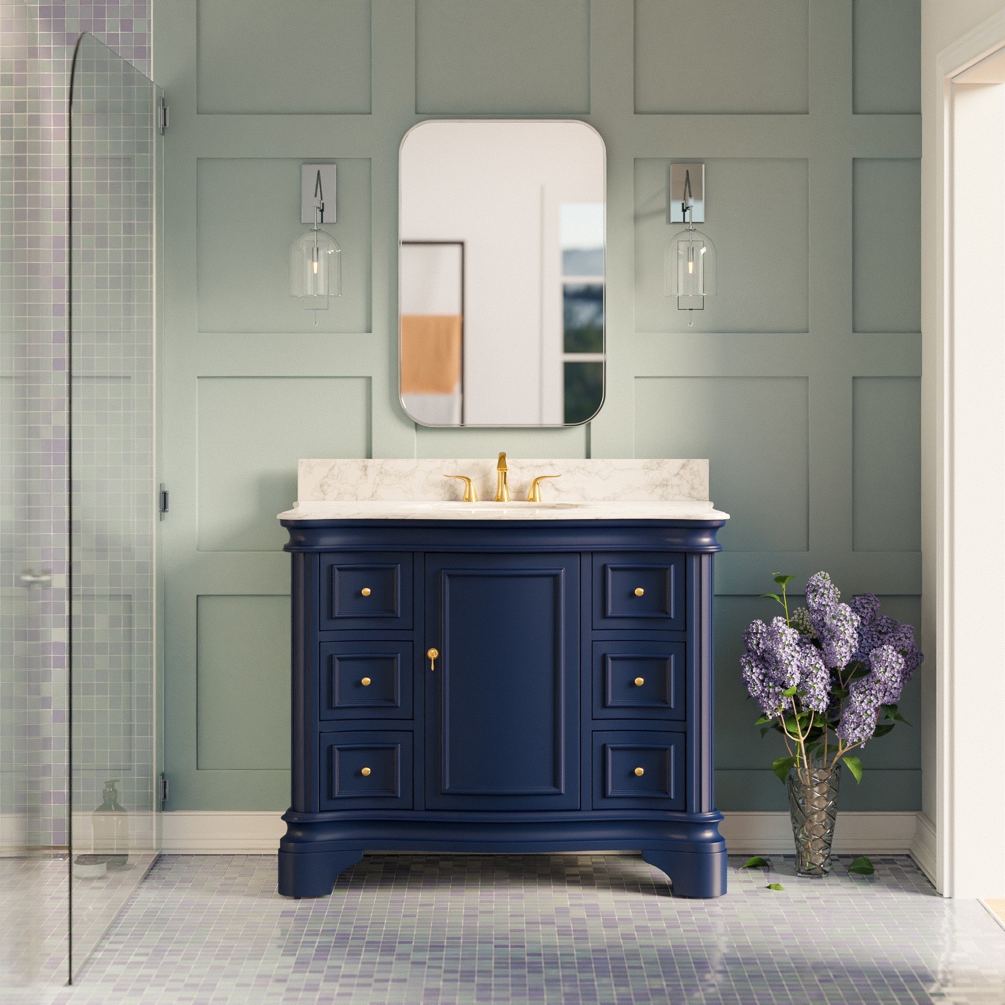 Katherine 42" Bathroom Vanity with Royal Blue Cabinet and Carrara ...
