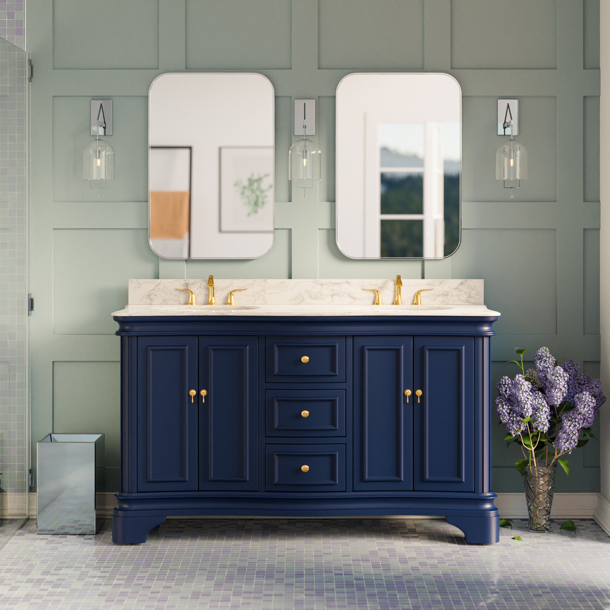 Katherine 60" Double Bathroom Vanity with Royal Blue Cabinet and ...