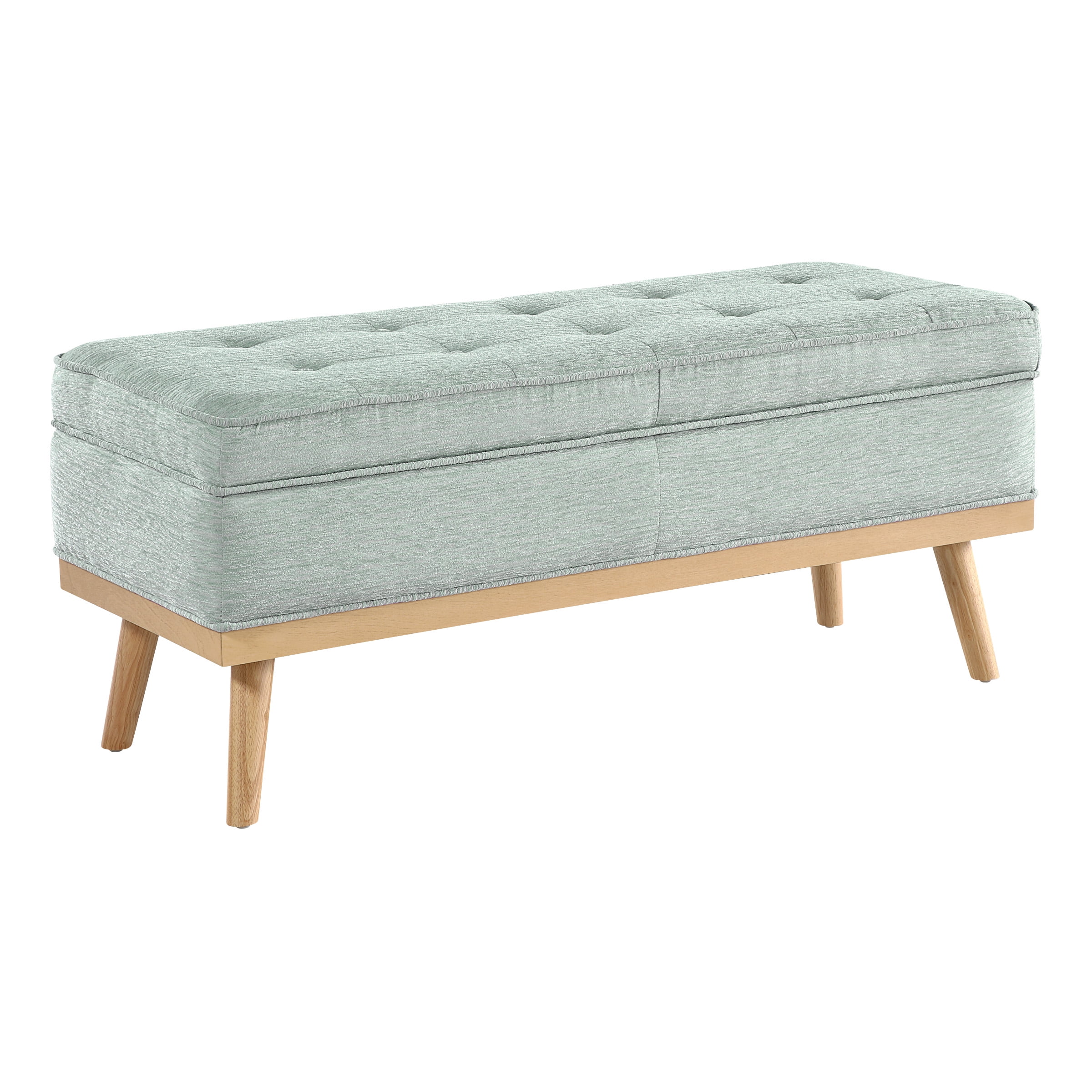 Katheryn Storage Bench in Mist Green Fabric with National Wood Legs ...