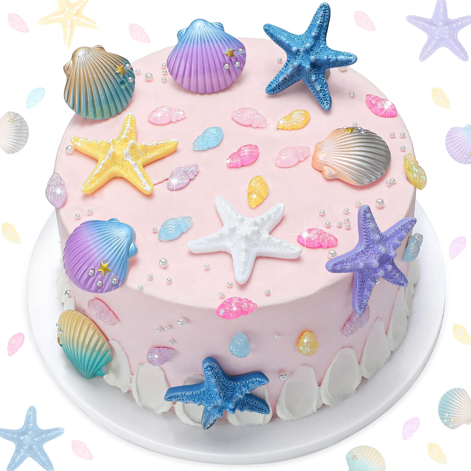 Kathfly 30 Pieces Summer IEF31 Sea Seashells Cake Topper Starfish Conch ...