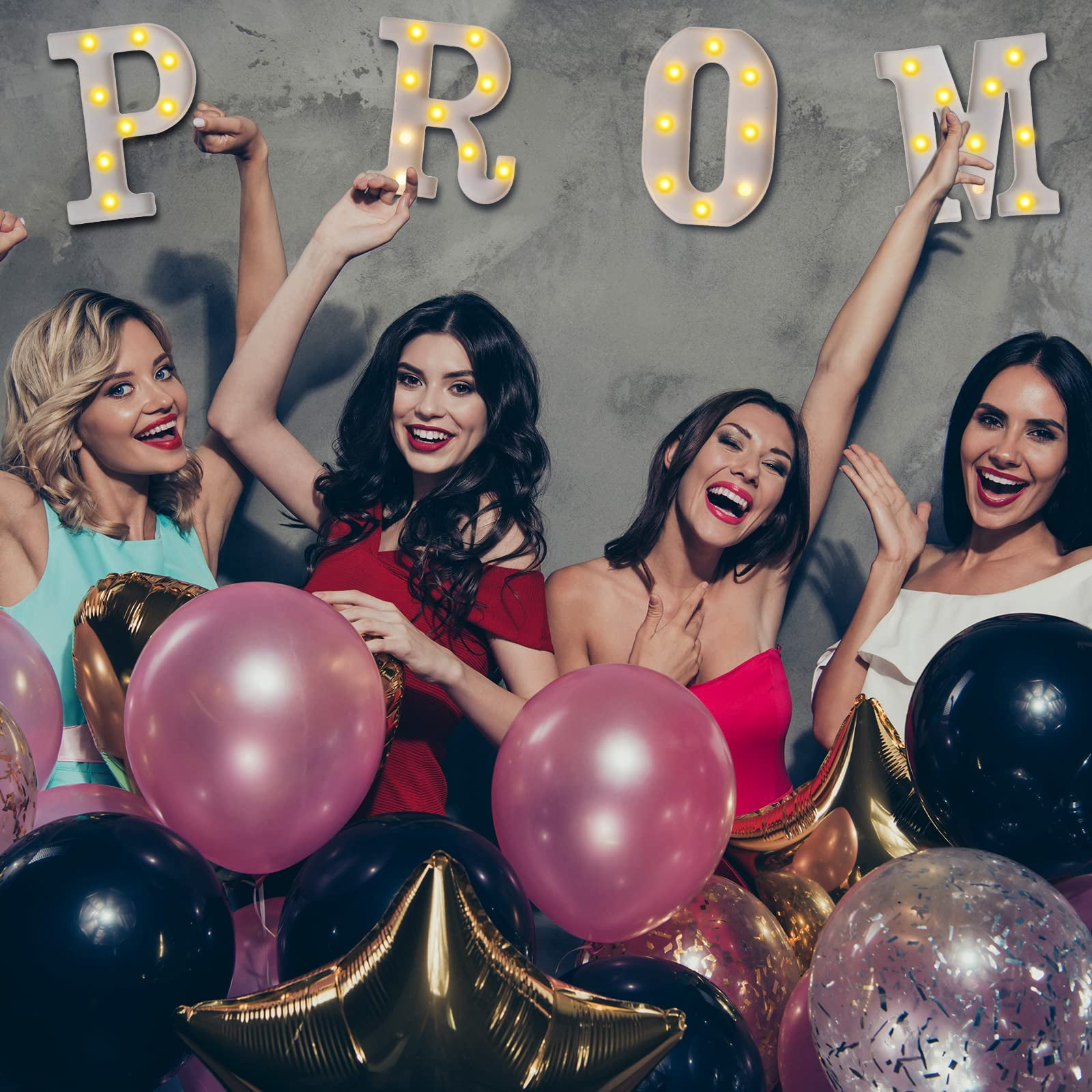 Kathfly 4 Pcs AJH3 LED Prom Letter Lights 3D Extra Large Prom 2025 Light up Sign Marquee Letters ...