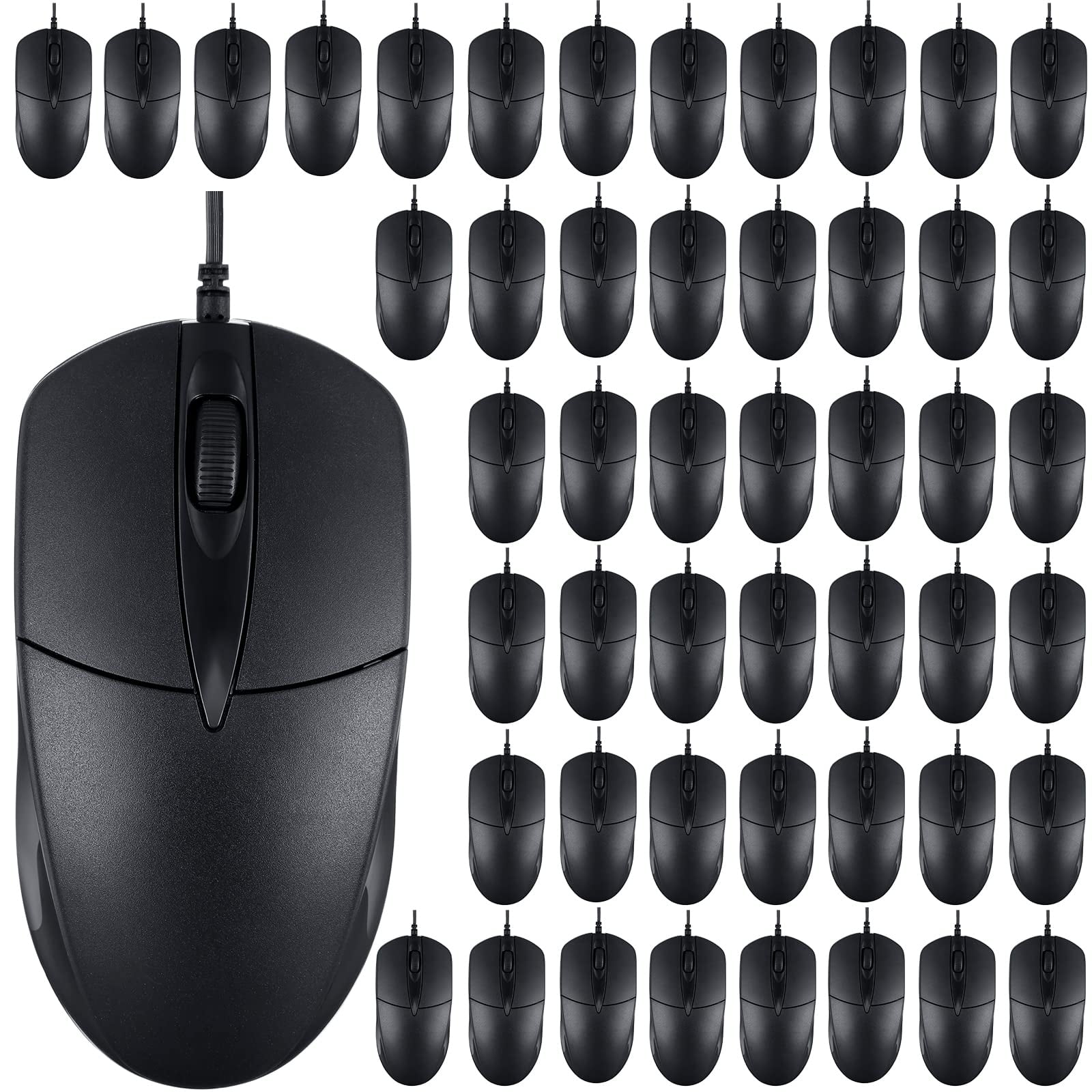 Kathfly 50 Pcs Black Wired USB Computer Mouse Bulk 1000 DPI 3 Button ...
