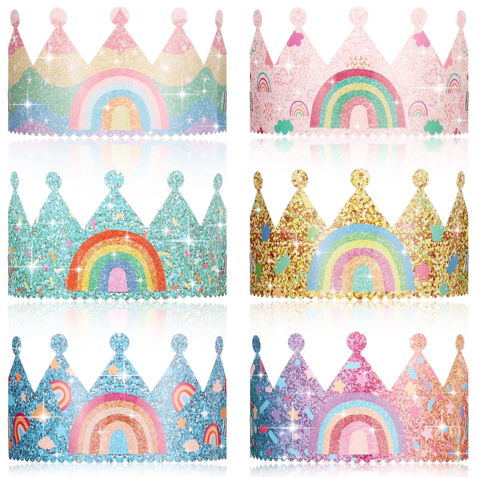 Kathfly Rainbow Birthday Party Hats Rainbow Crown Headbands for Kids ...