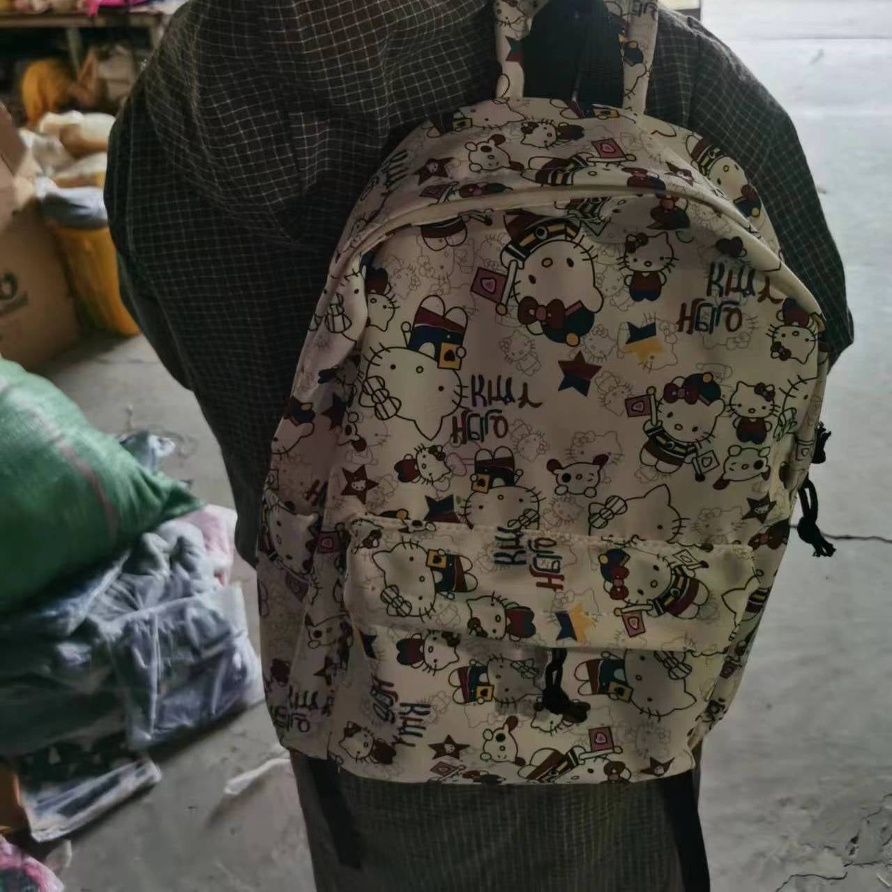 Kathleen cartoon fashion cute plush kt cat backpack ultra light school ...