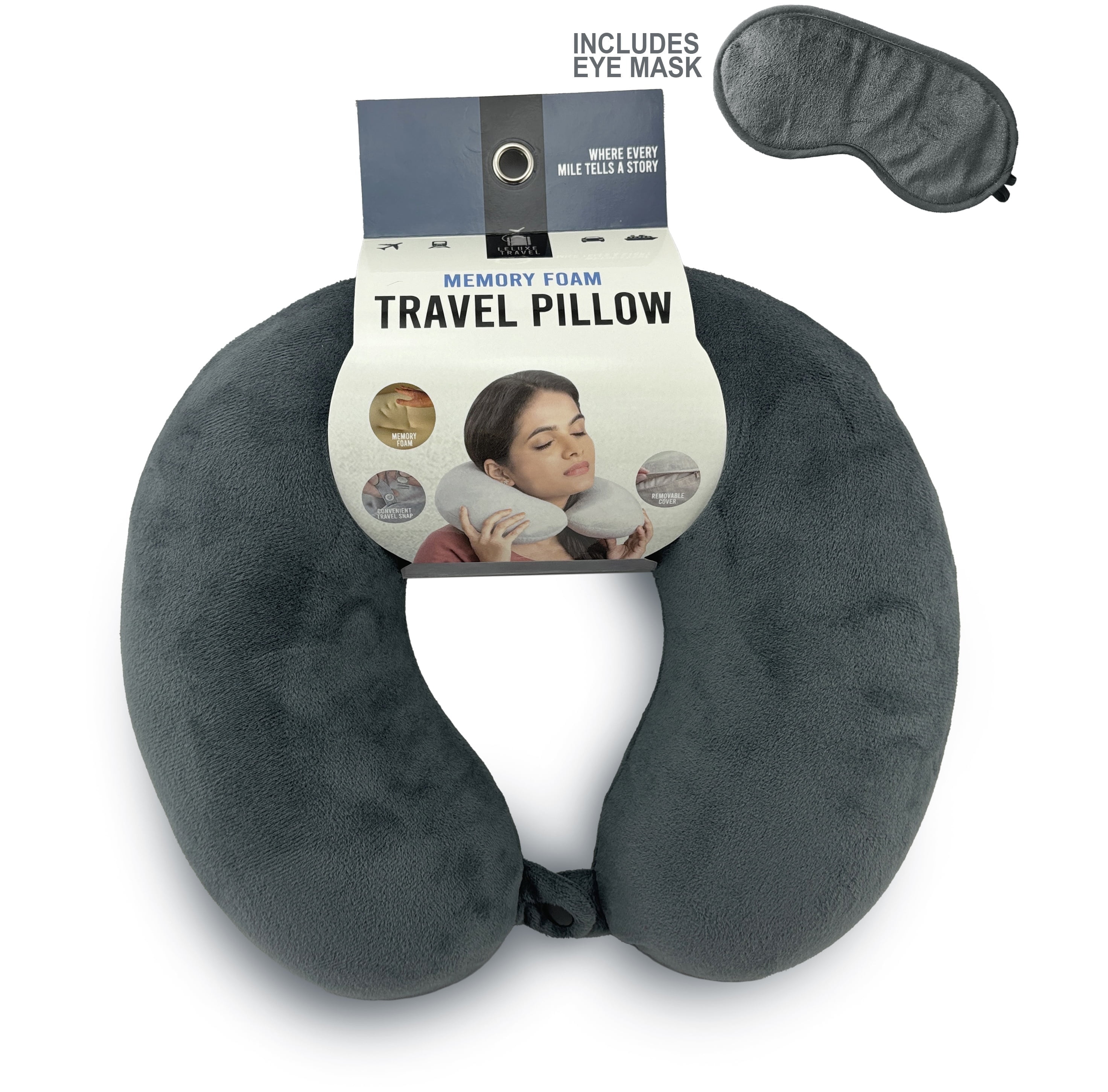 Kathy Ireland Travel Neck Pillow Set with Eye Mask, Memory Foam ...
