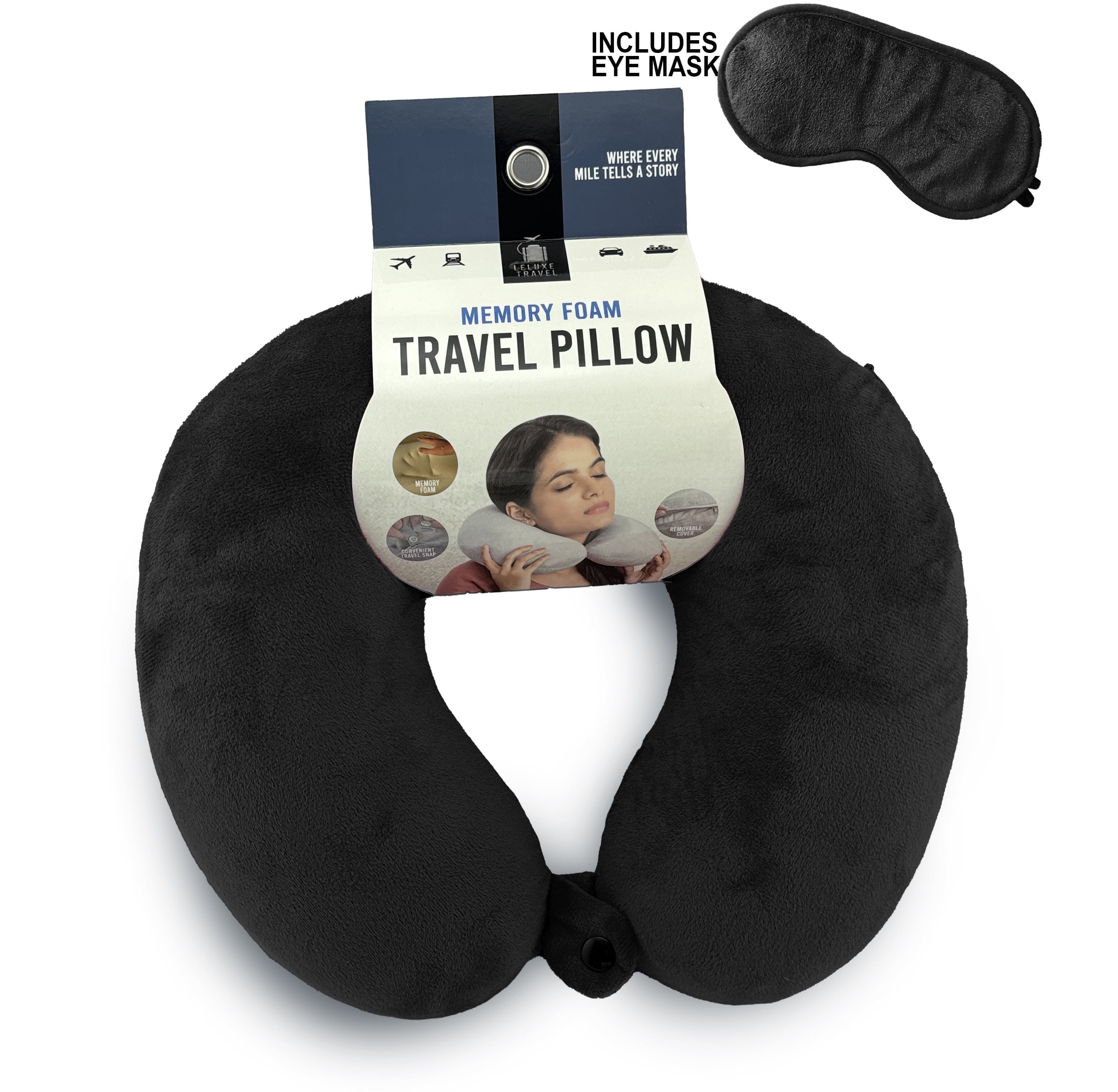 Kathy Ireland Travel Neck Pillow Set with Eye Mask, Memory Foam ...
