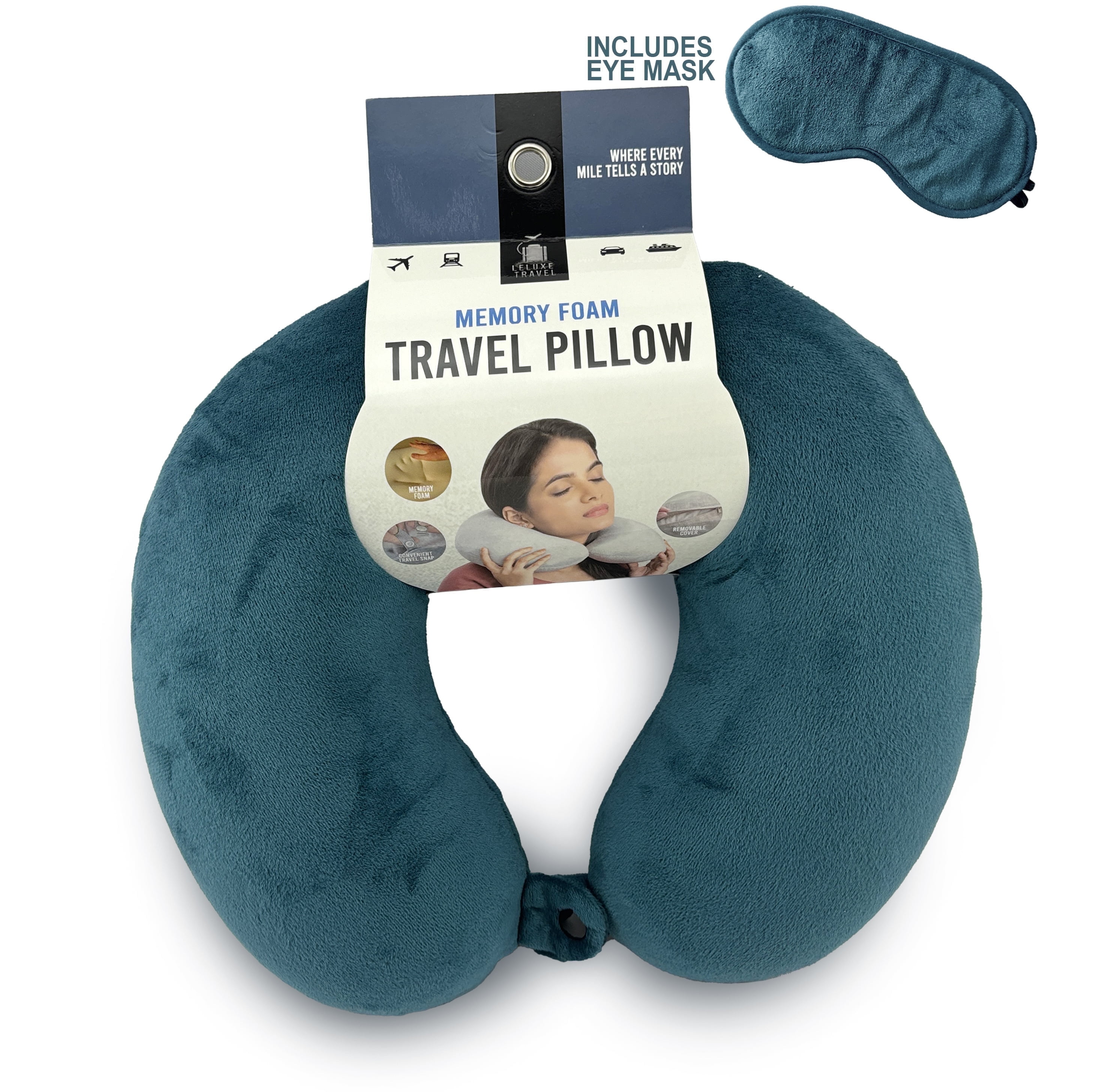 Kathy Ireland Travel Neck Pillow Set with Eye Mask, Memory Foam ...