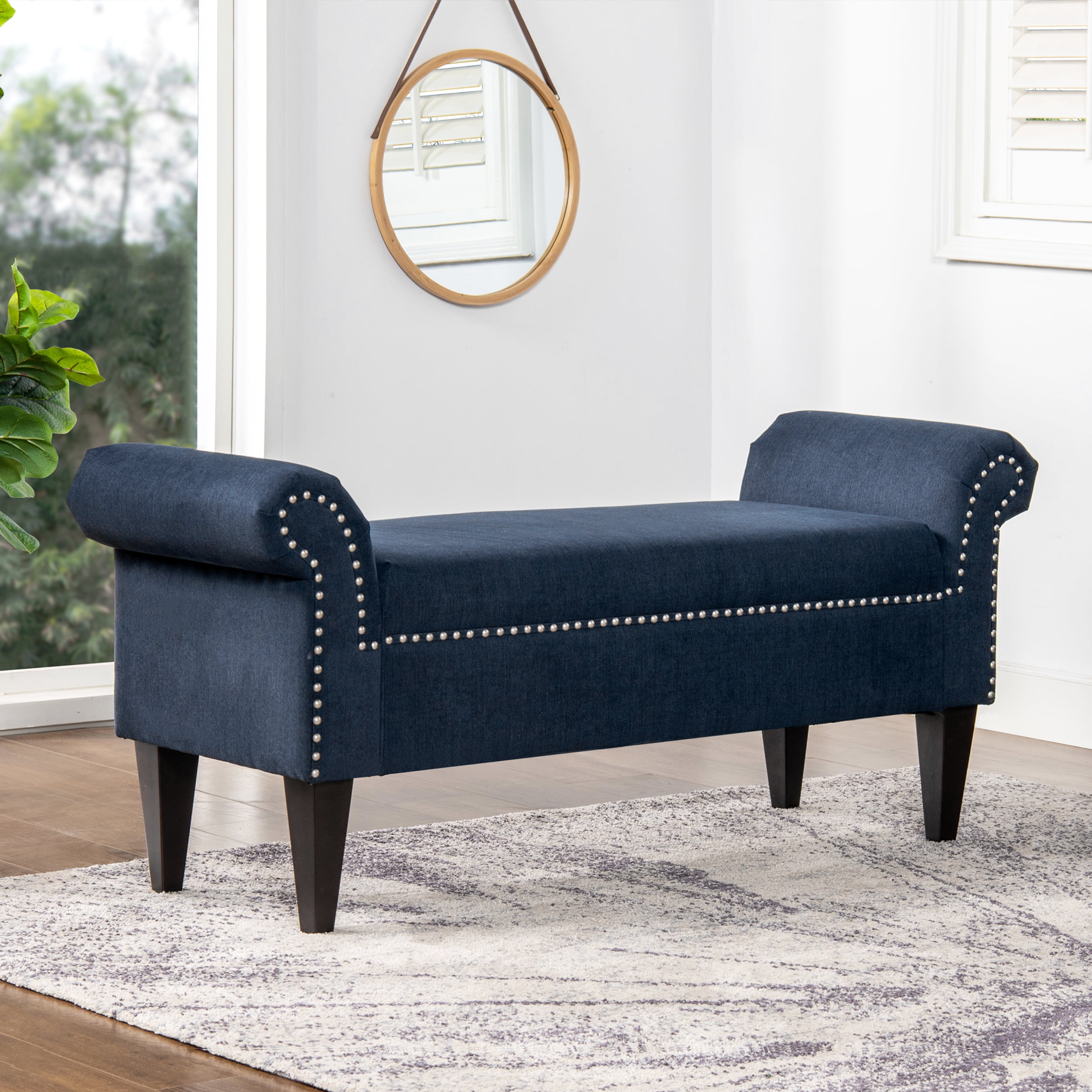 Kathy Roll Arm Entryway Accent Bench, Pacific Blue Stain Resistant - Walmart.com