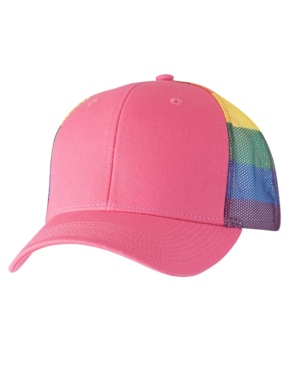 Kati Printed Mesh Trucker Cap, Hot Pink & Rainbow - Adjustable Size ...