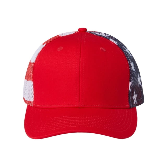 Kati Printed Mesh Trucker Cap, Red & USA Flag - Adjustable Size ...